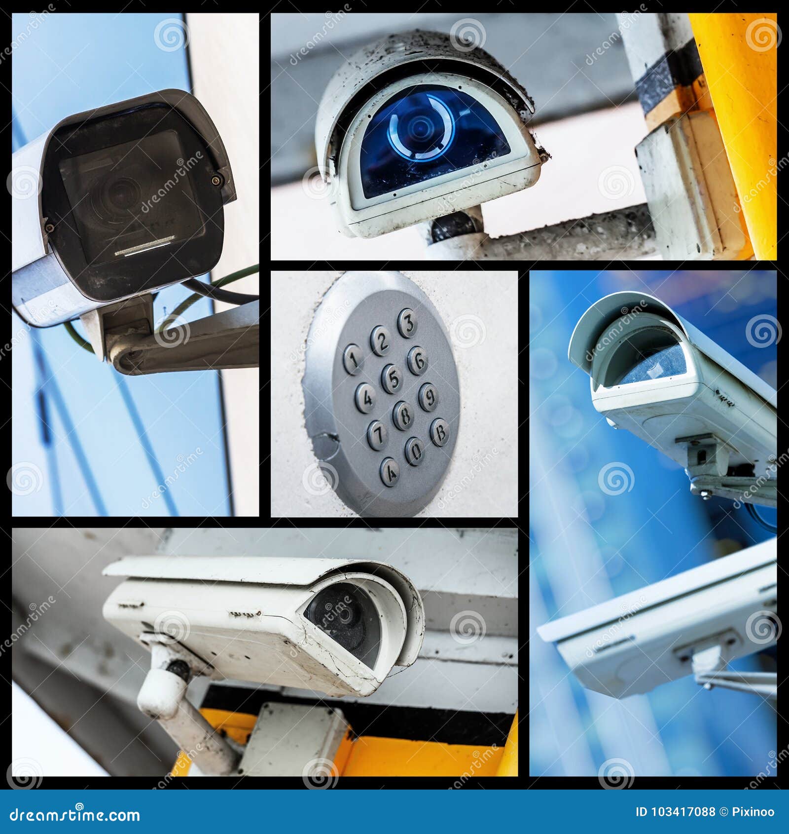 Collage of Closeup Security CCTV Camera or Surveillance System Stock ...
