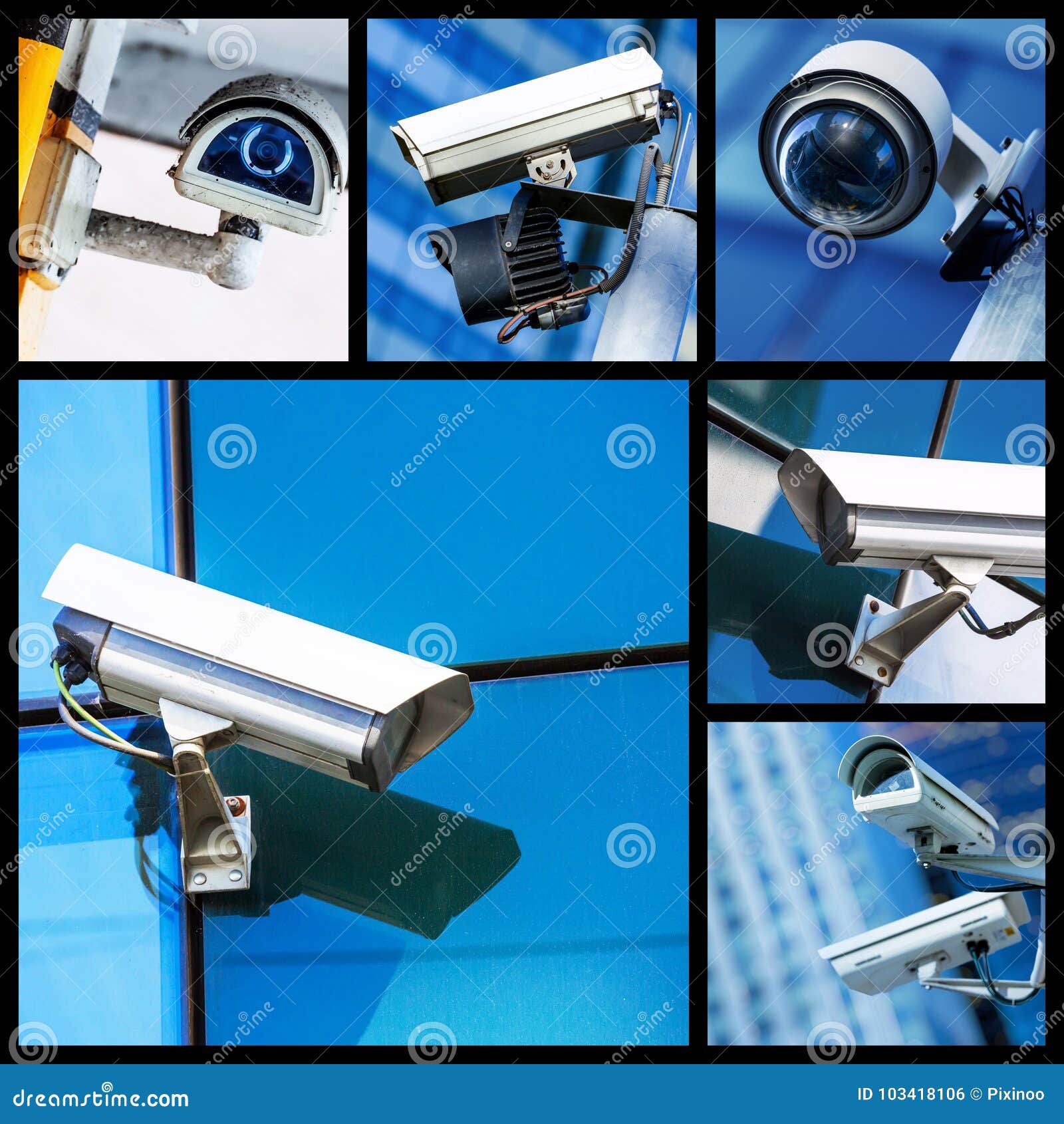 Collage of Closeup Security CCTV Camera or Surveillance System Stock ...