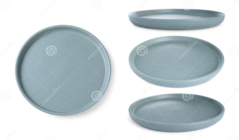 Collage of Color Ceramic Plate on White Background, Views from ...