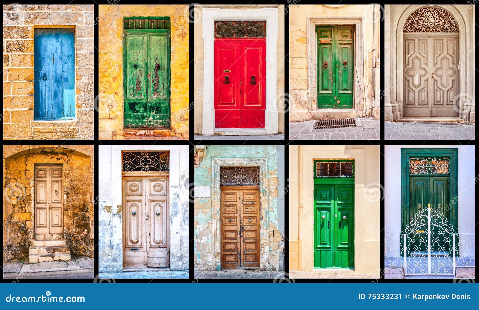Collage of Colorful Antique Maltese Doors Stock Image - Image of door ...