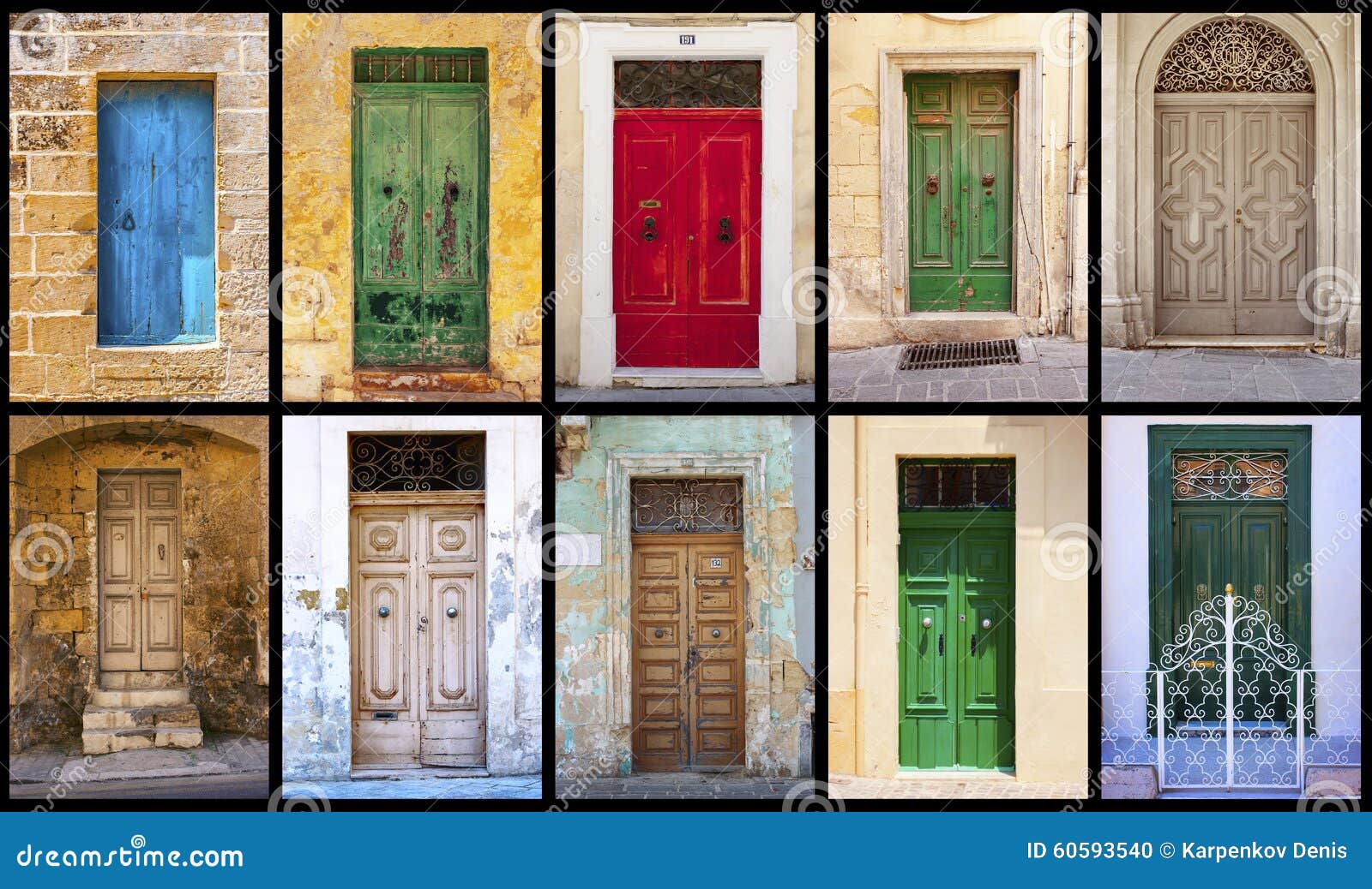Collage of Colorful Antique Maltese Doors Stock Photo - Image of ...