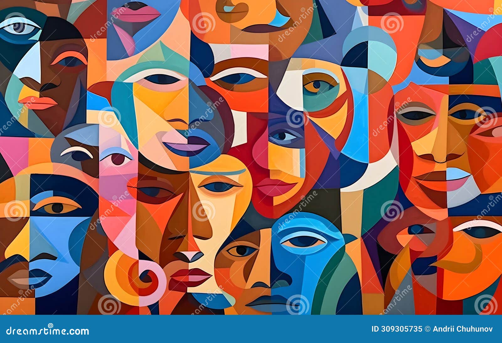 A Collage of Colorful Faces Stock Illustration - Illustration of cubist ...