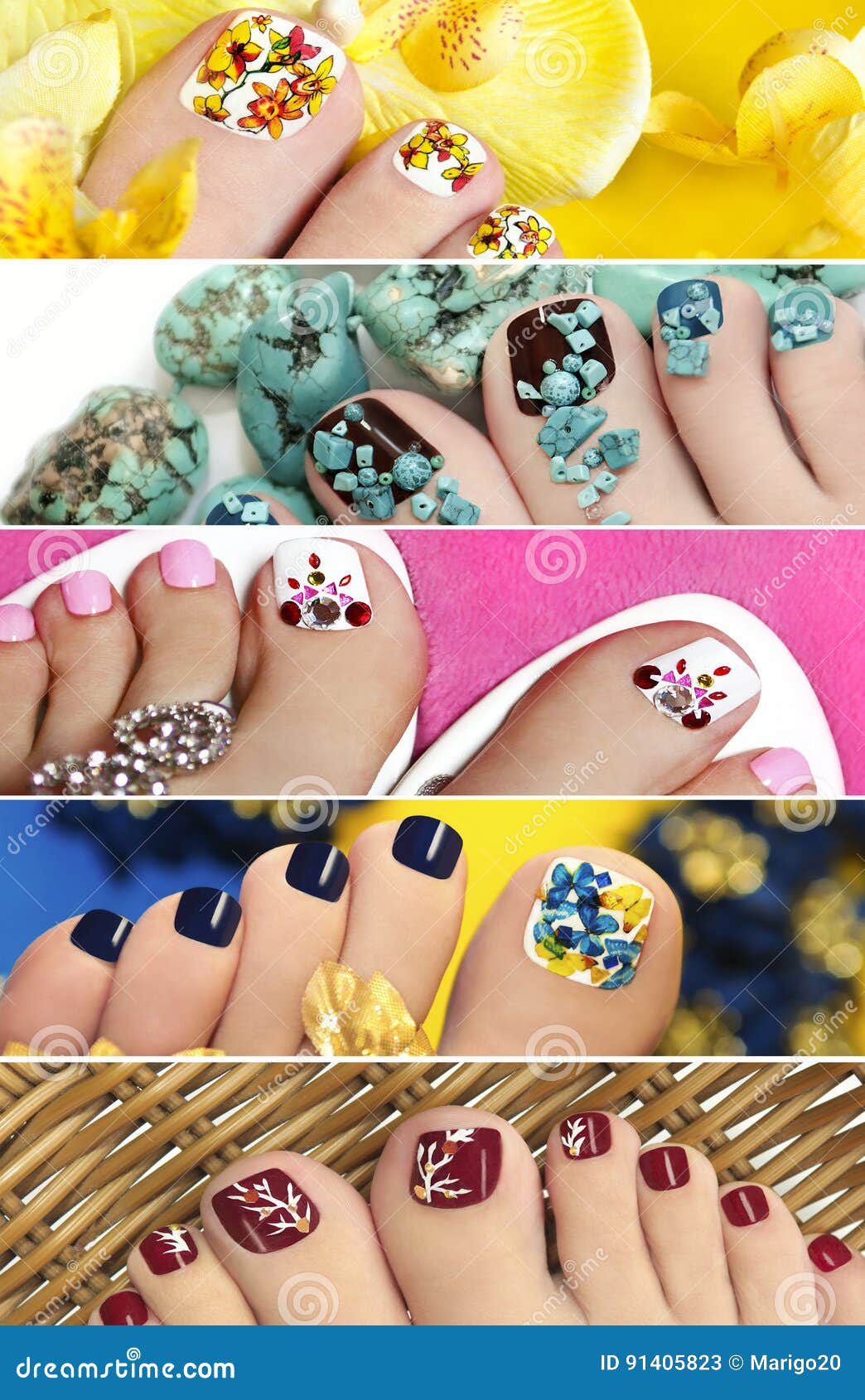 Collage of Colorful Pedicure. Stock Image - Image of artstica, jewelery ...