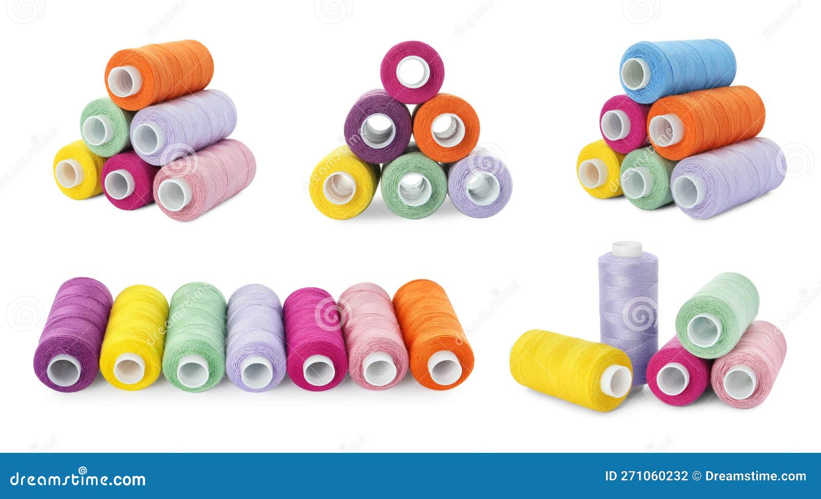 Collage with Colorful Sewing Threads on White Background Stock Photo ...