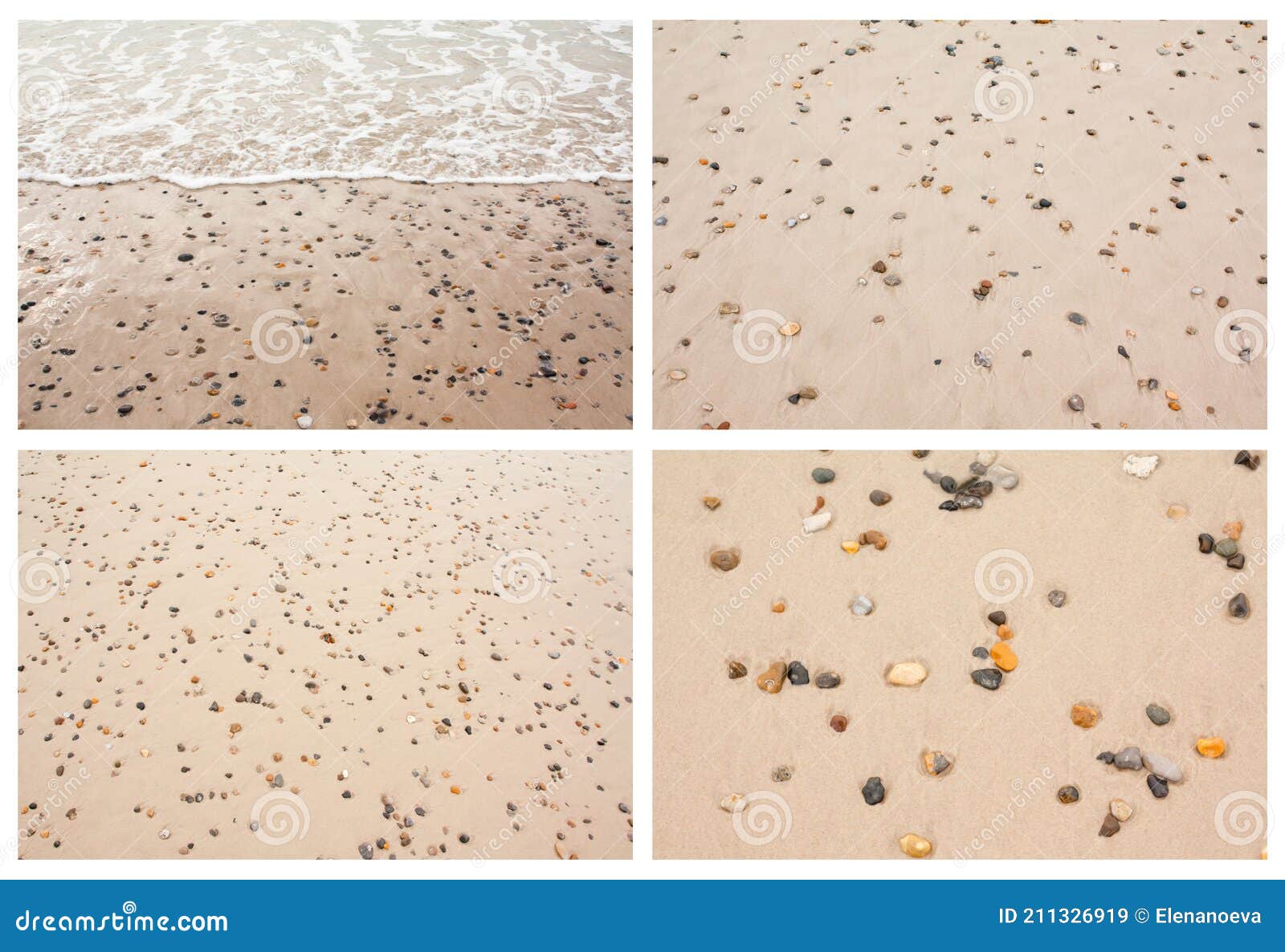 Collage of Colorful Stones on Sand Backgrounds on the Beach. Full Size ...