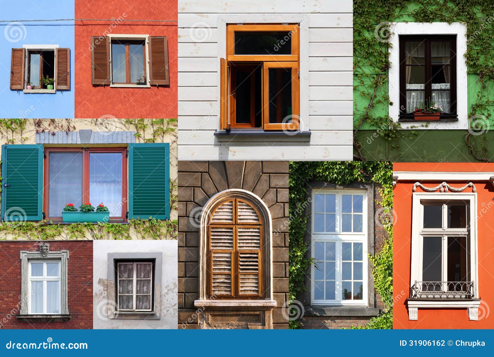 Collage of Colorful Windows Stock Photo - Image of facade, beautiful ...