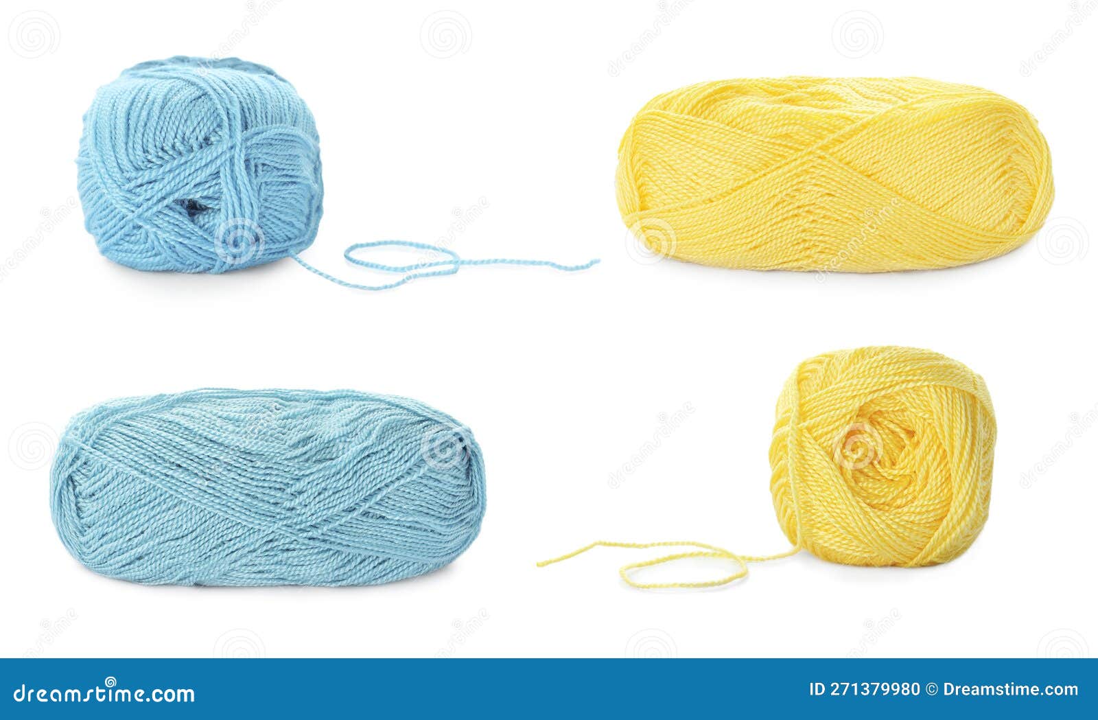 Collage with Colorful Yarns on White Background, Different Sides Stock ...