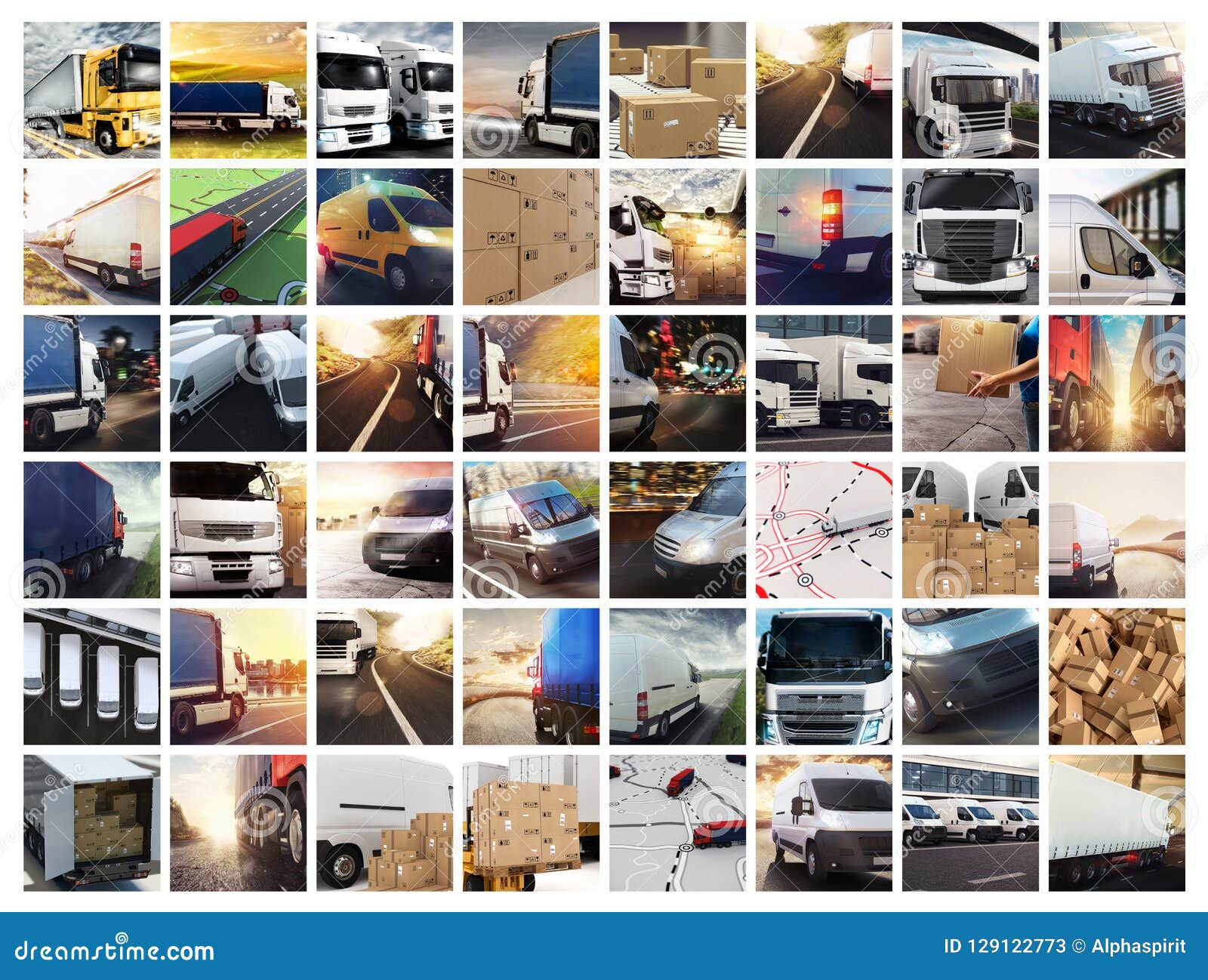 Collage Composition with Vans and Trucks. Concept of Transport and ...