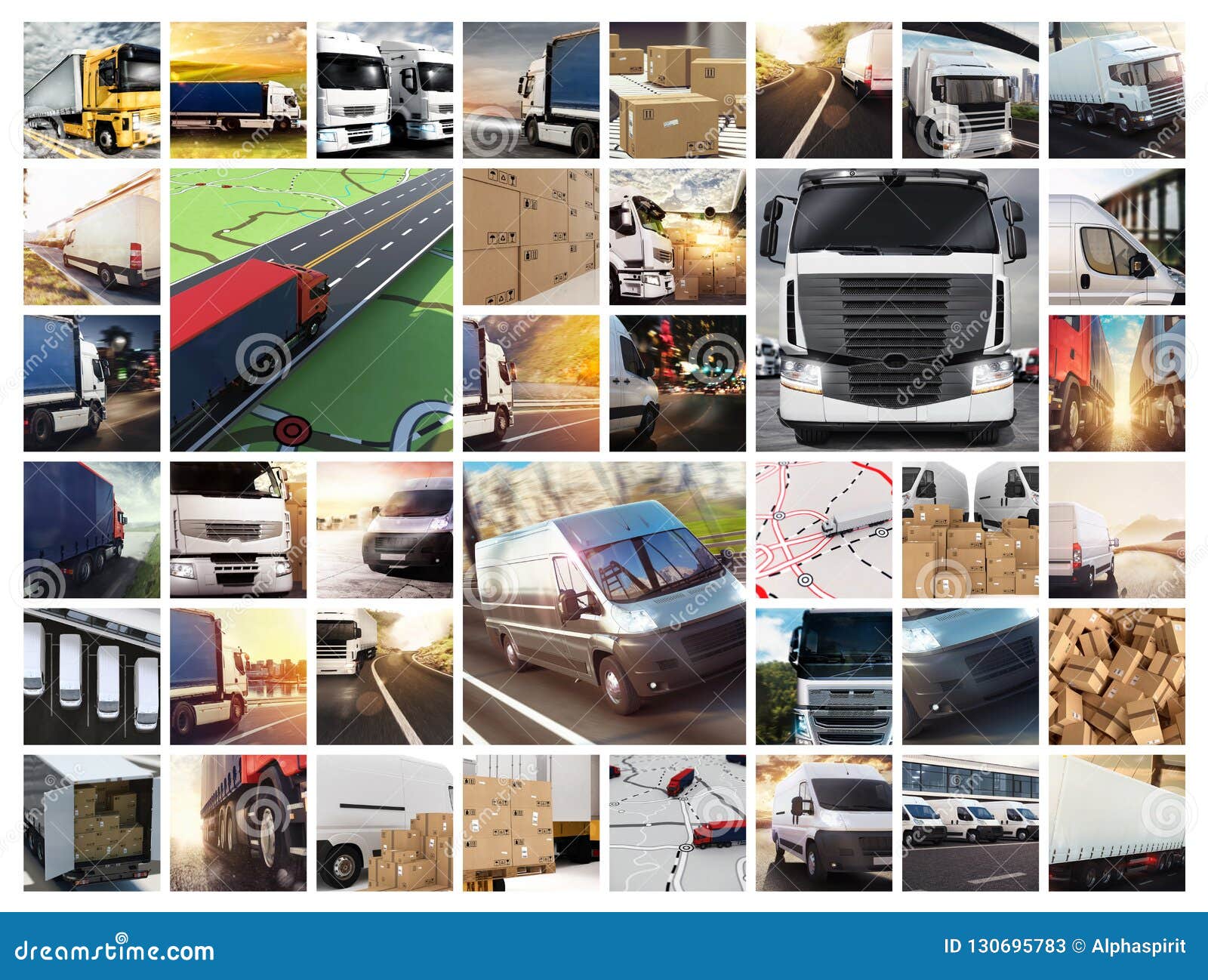 Collage Composition with Vans and Trucks. Concept of Transport and ...