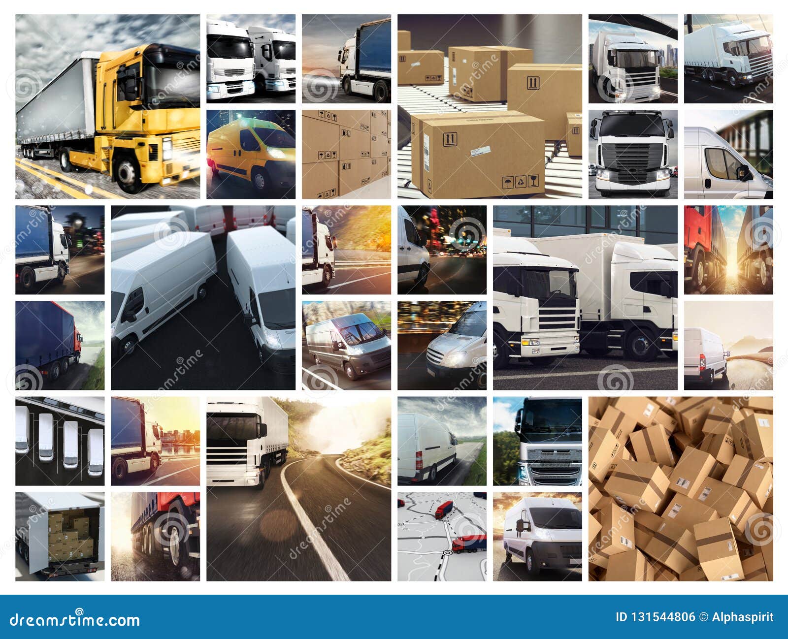 Collage Composition with Vans and Trucks. Concept of Transport and ...