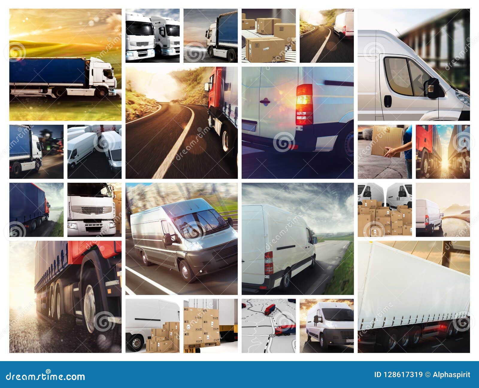 Collage Composition with Vans and Trucks. Concept of Transport and ...