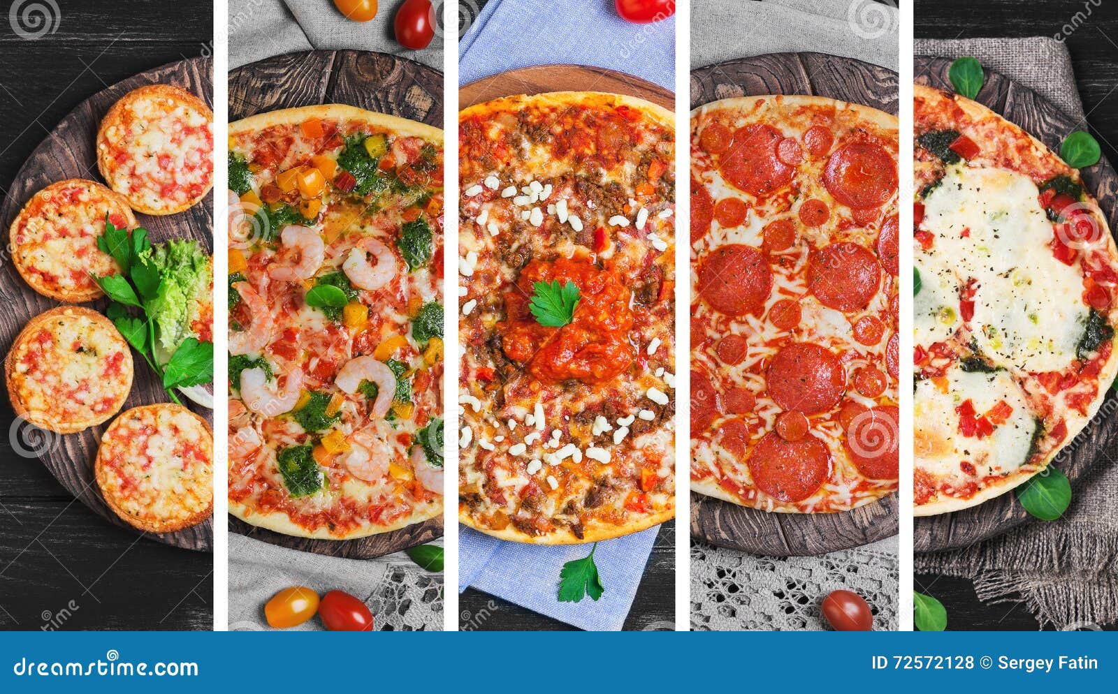 Collage Con Cinco Diversos Tipos De Pizza Foto de archivo - Imagen de ...