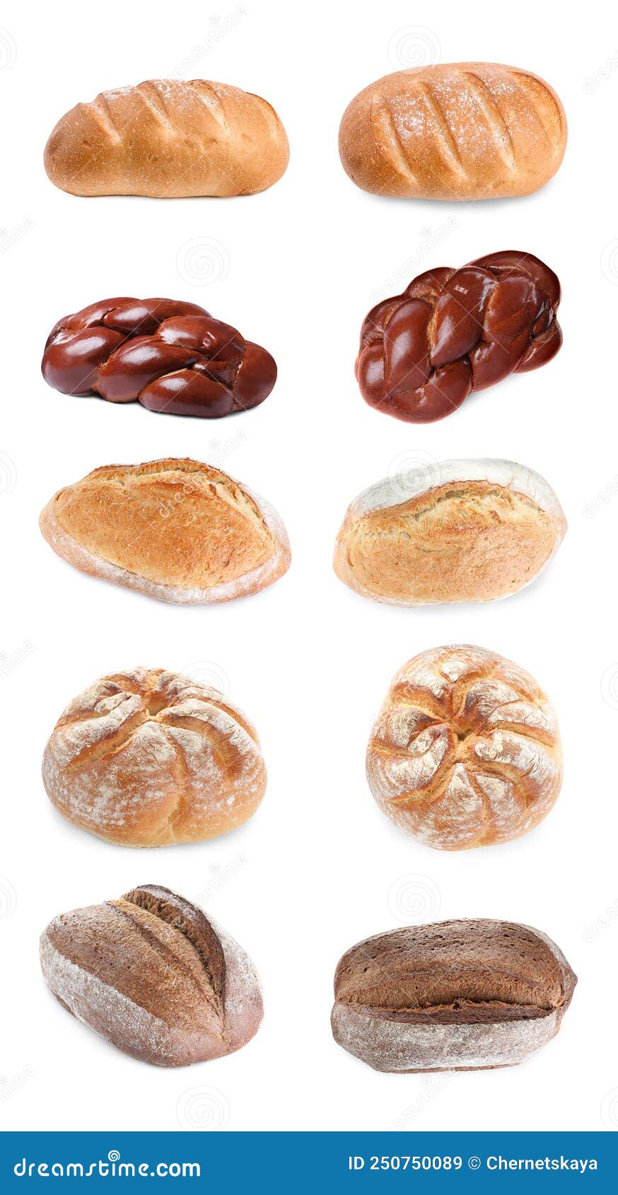 Collage Con Diferentes Panes Sobre Fondo Blanco Imagen de archivo ...