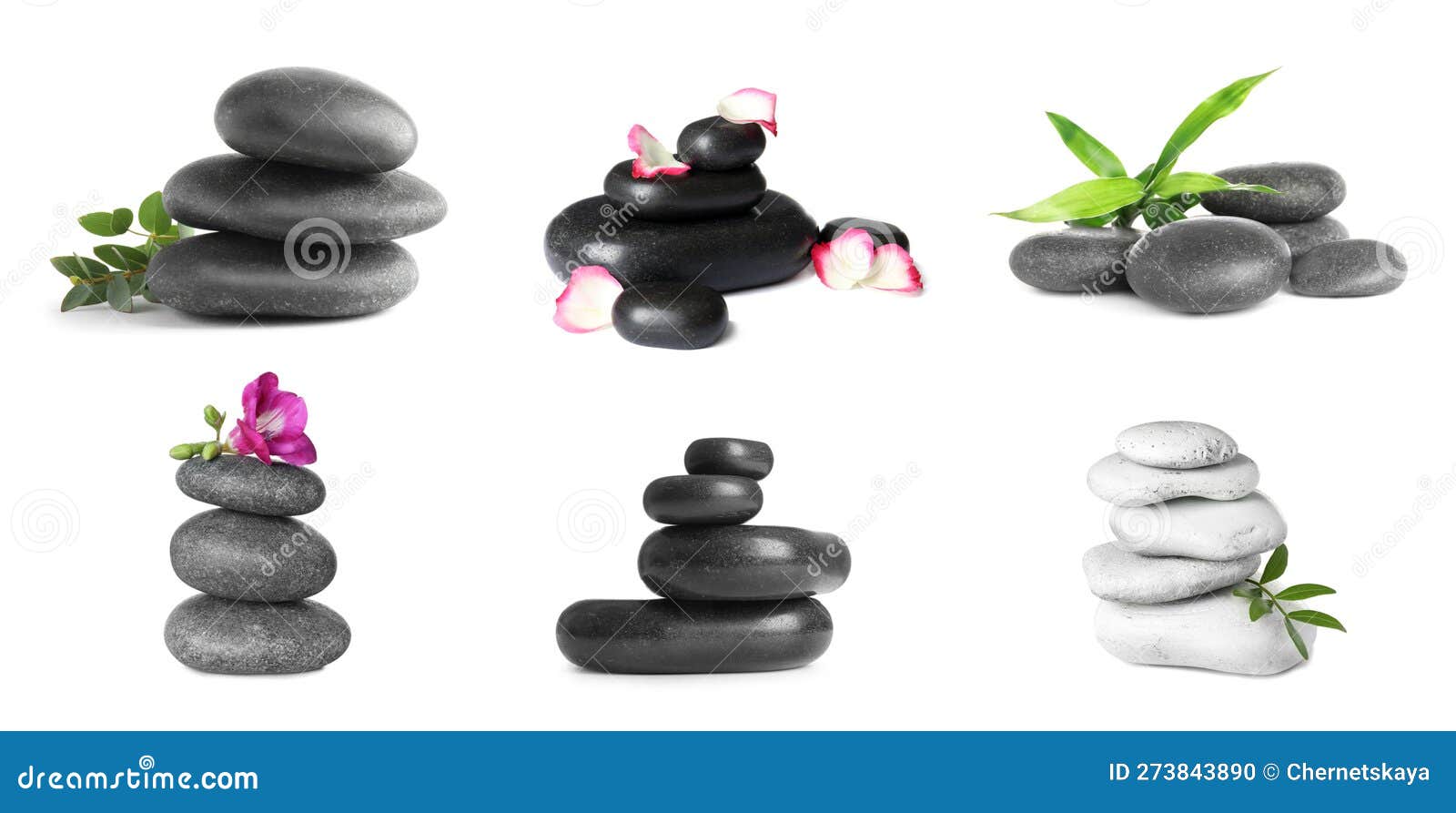 Collage Con Diferentes Piedras De Spa Aisladas En Blanco Foto de ...