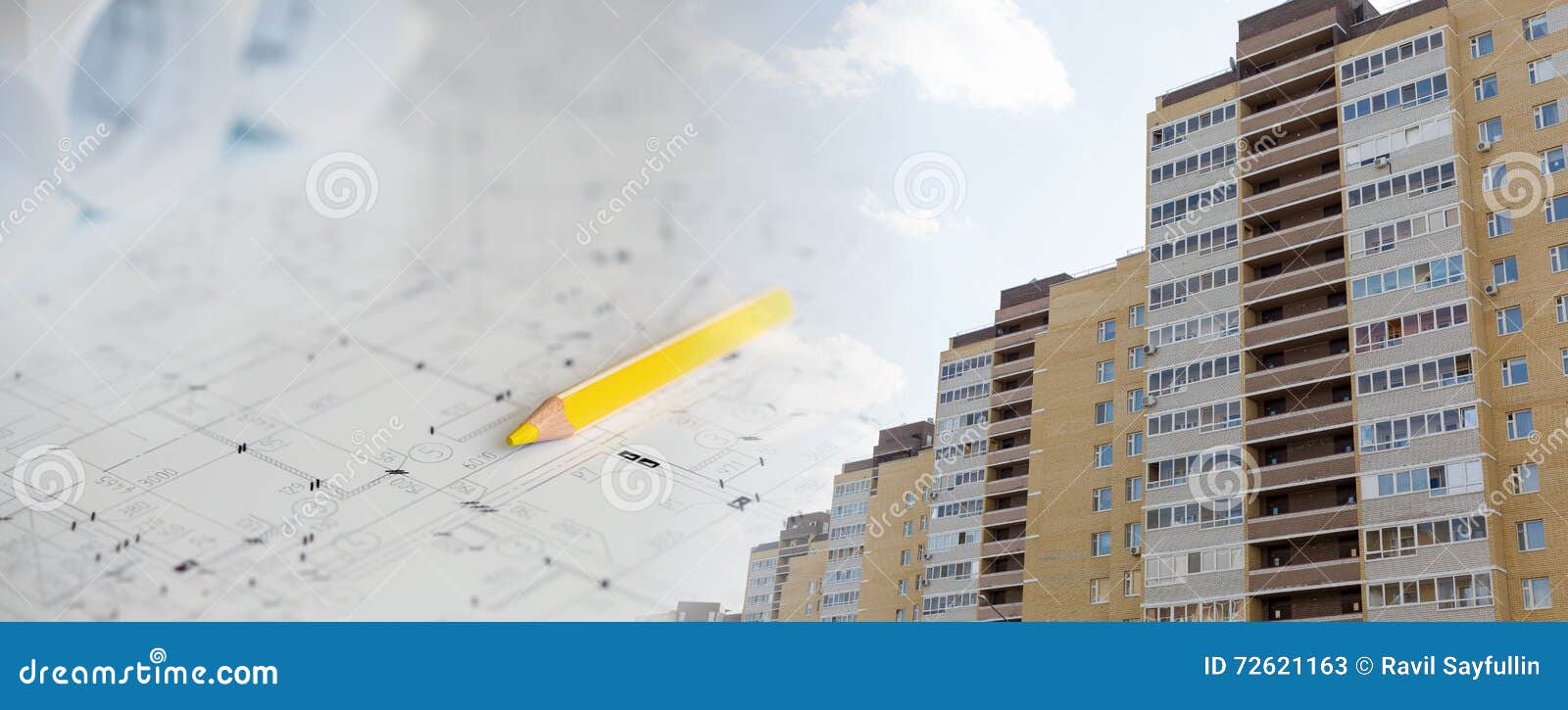 Collage with Construction Plans and a Modern Building Stock Image ...