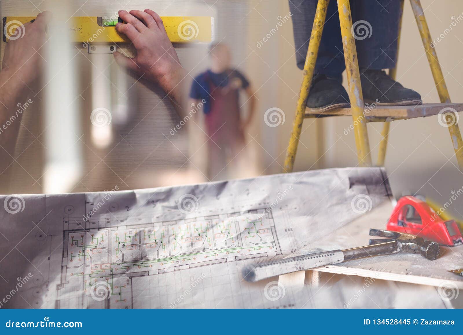 Collage Of Construction Workers Raising Arms Royalty-Free Stock ...