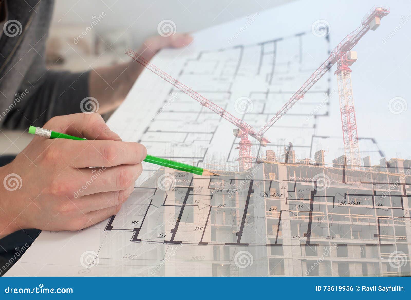 Collage with Construction Worker Holding Construction Plans and ...