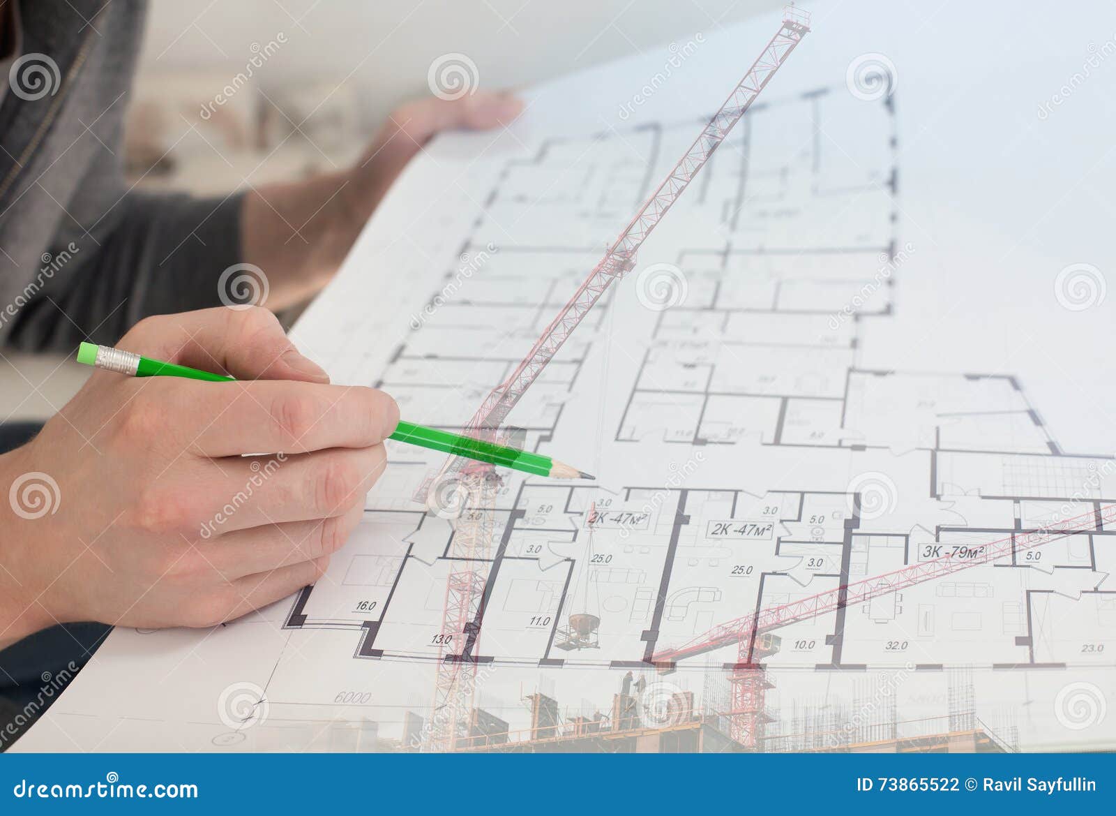 Collage with Construction Worker Holding Construction Plans and ...