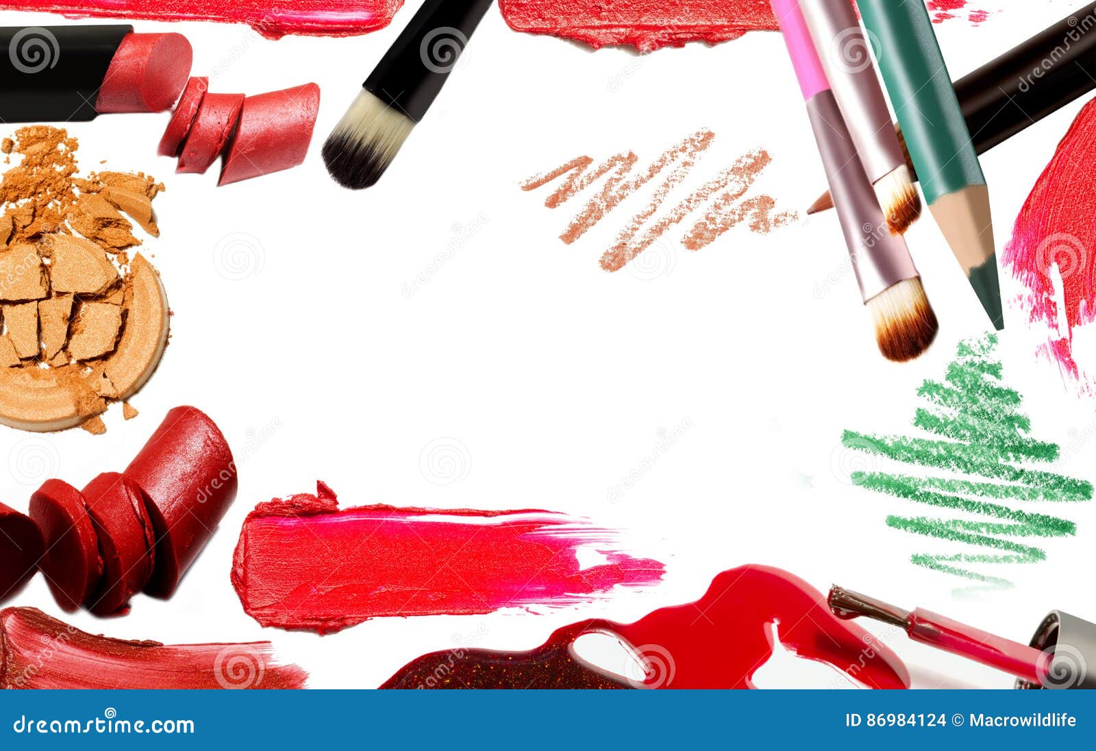 Collage of Cosmetics for Professional Make-up Isolated on White ...
