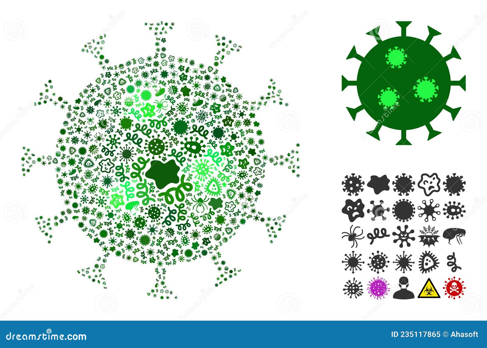 Collage Covid-19 Flu Virus Icon of Infectious Microbes Stock Vector ...