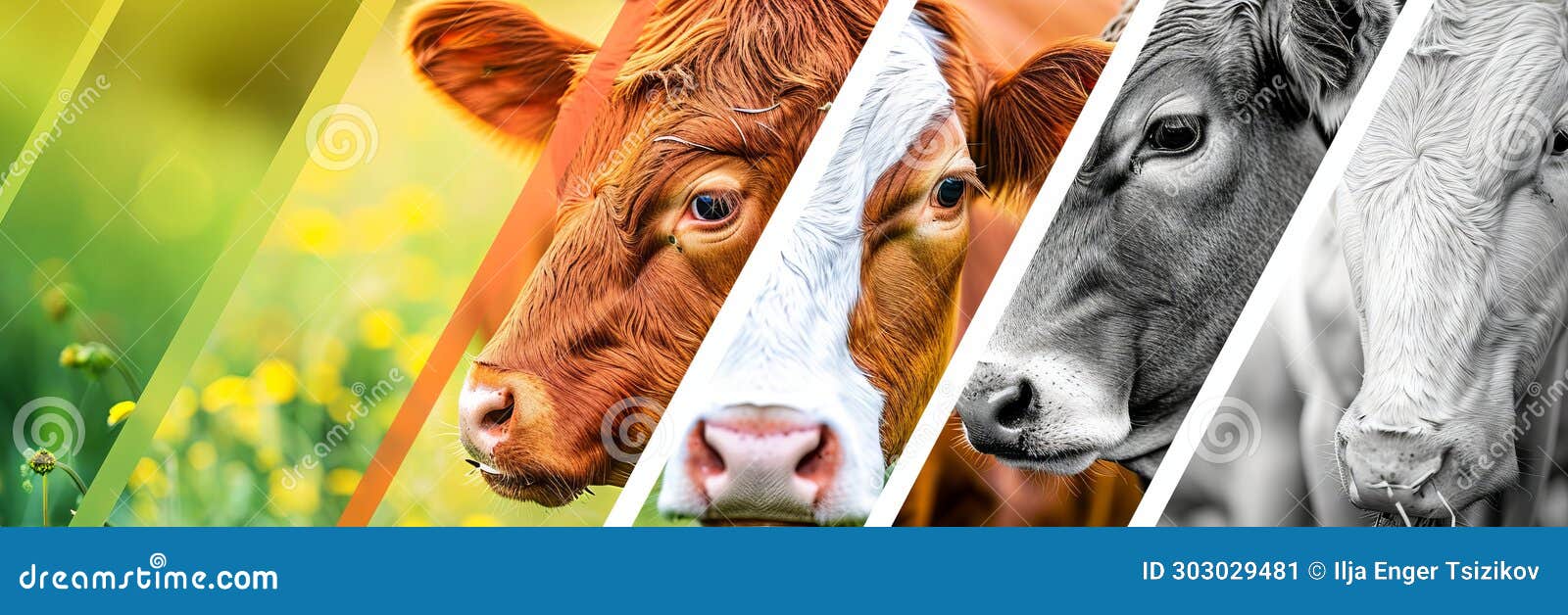 Collage of Cows Divided by White Vertical Lines with Bright Light White ...