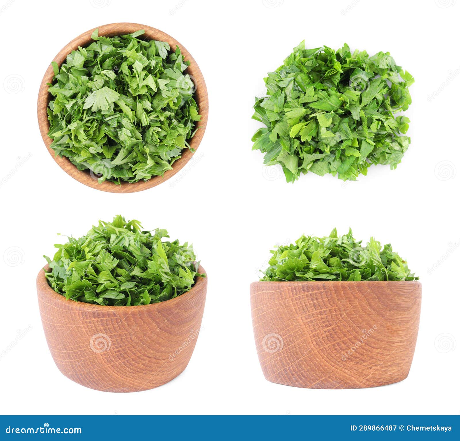 Collage with Cut Parsley Isolated on White, Top and Side Views Stock ...