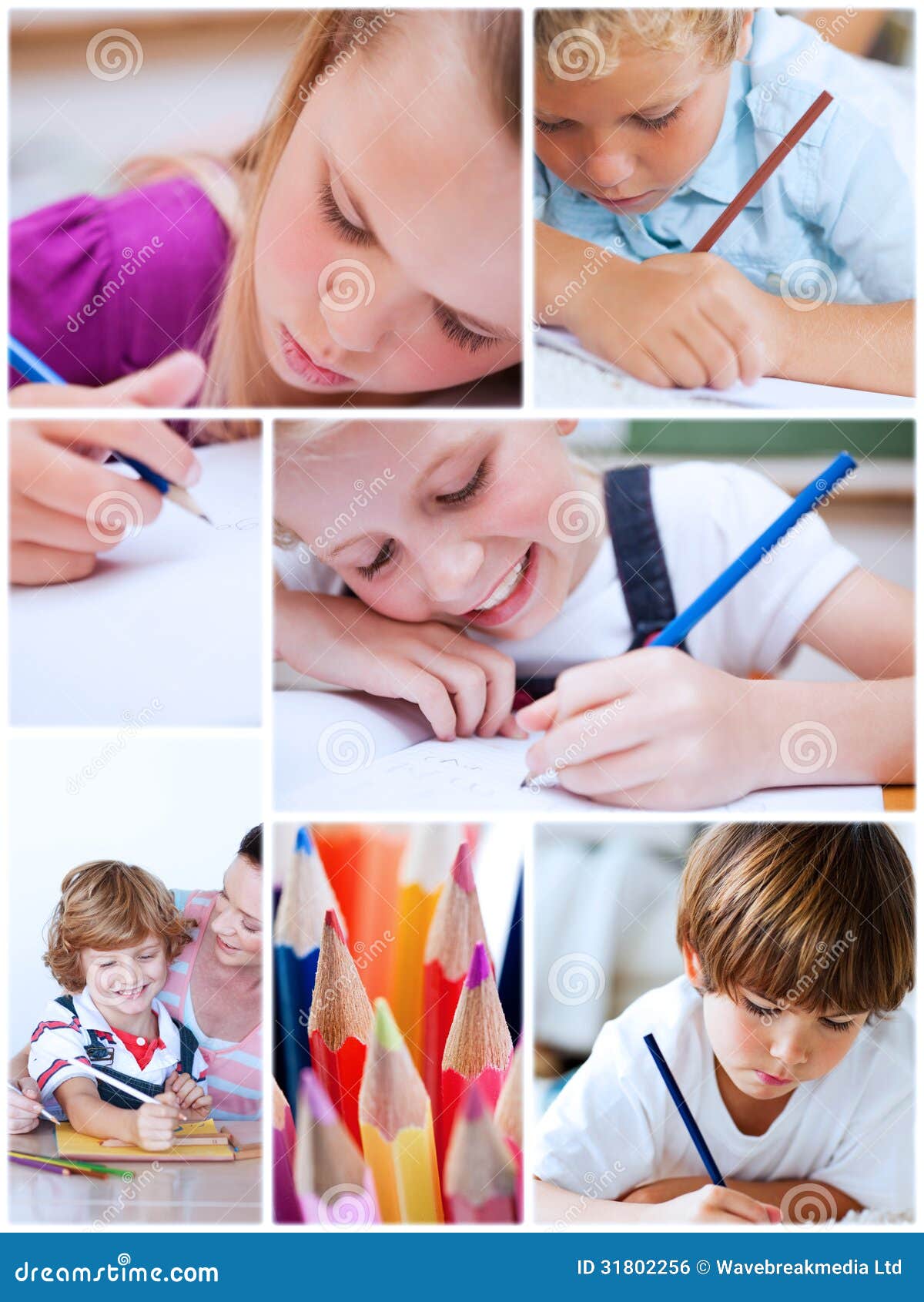 Collage of Cute Children Coloring Stock Photo - Image of pencils, cute ...