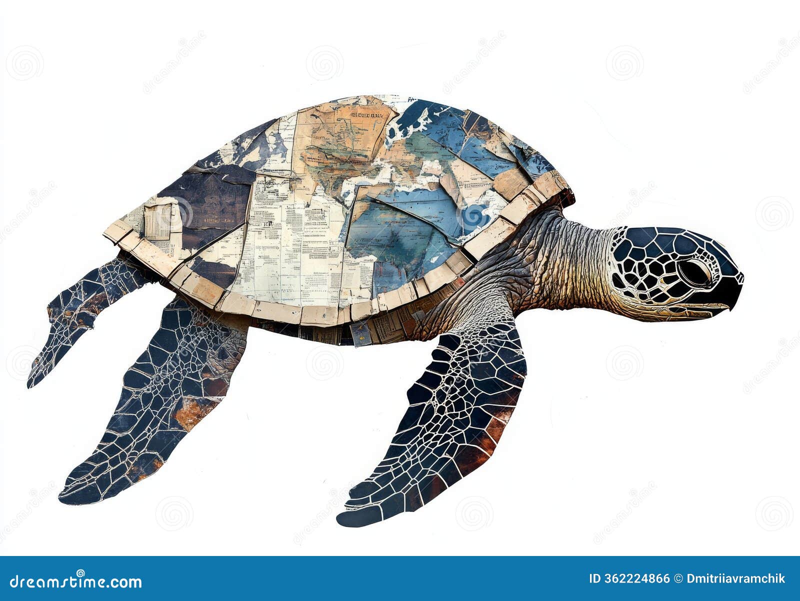 A Collage of Cutouts in the Shape of a Turtle, Made from Newspaper ...