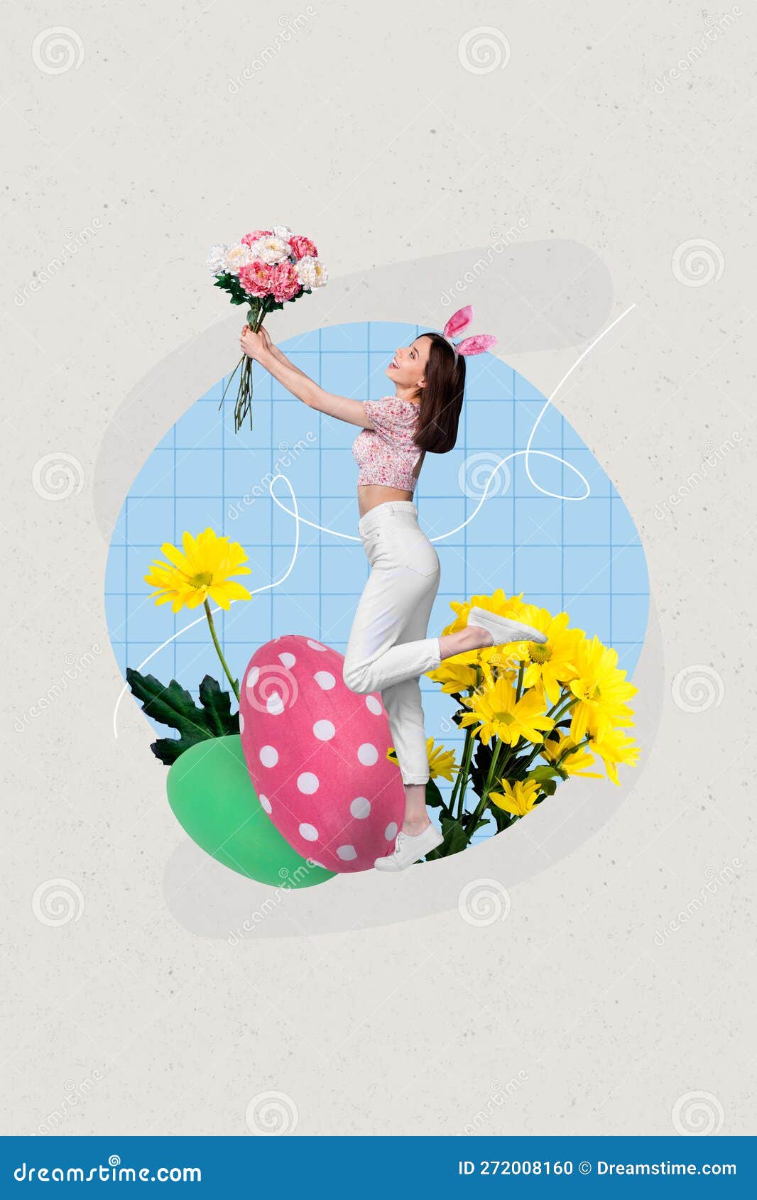 Collage 3d Image Of Pinup Pop Retro Sketch Of Excited Smiling Lady