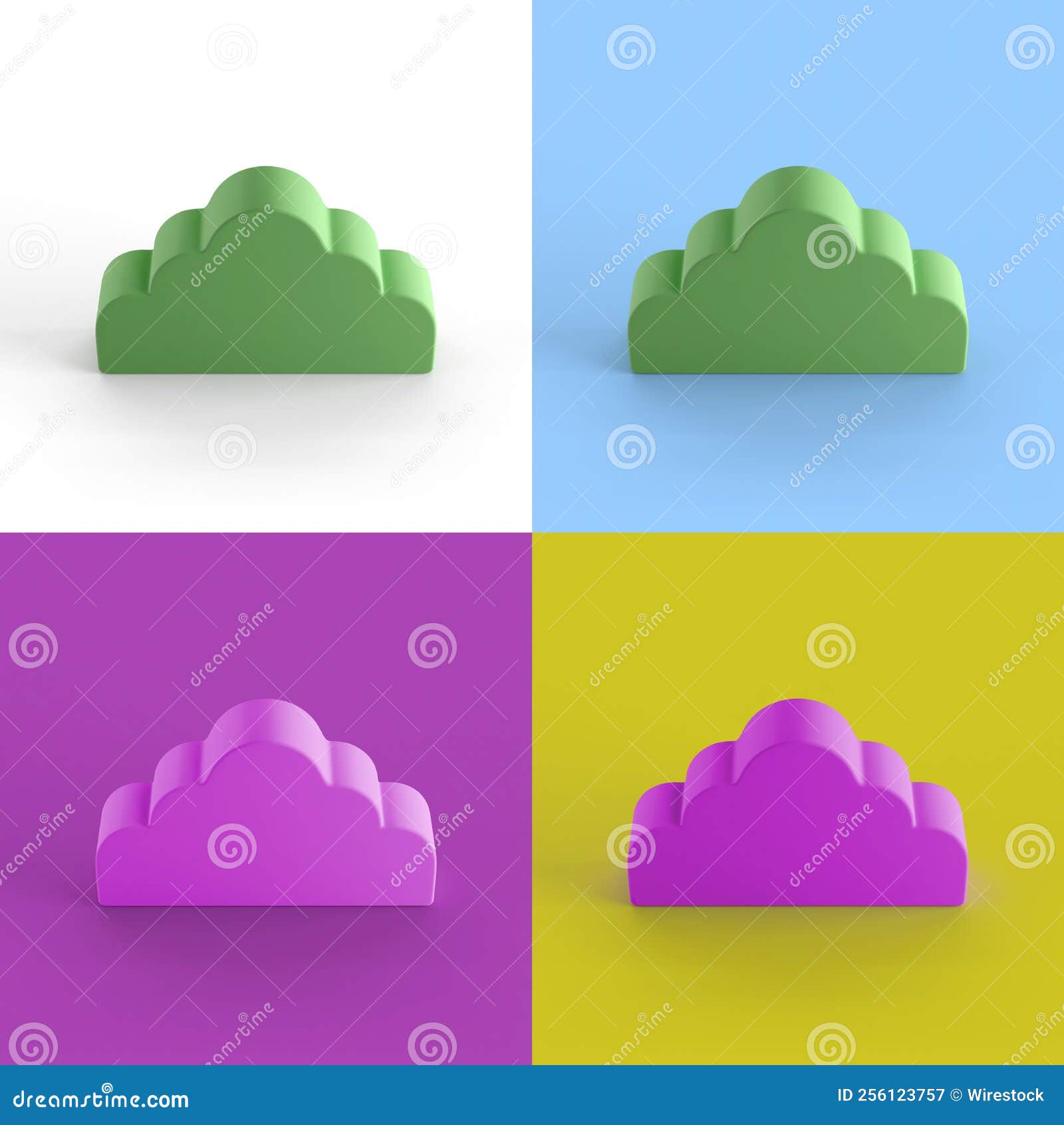 Collage of 3D Rendered Clouds in Four Different Vibrant Colors Stock ...