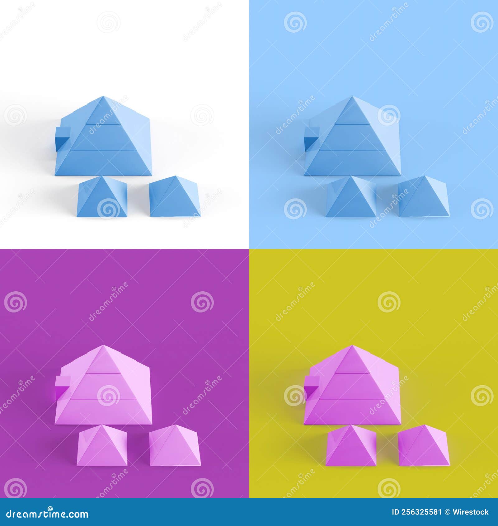 Collage of 3D Rendered Minimalistic Pyramids in Four Different Vibrant ...