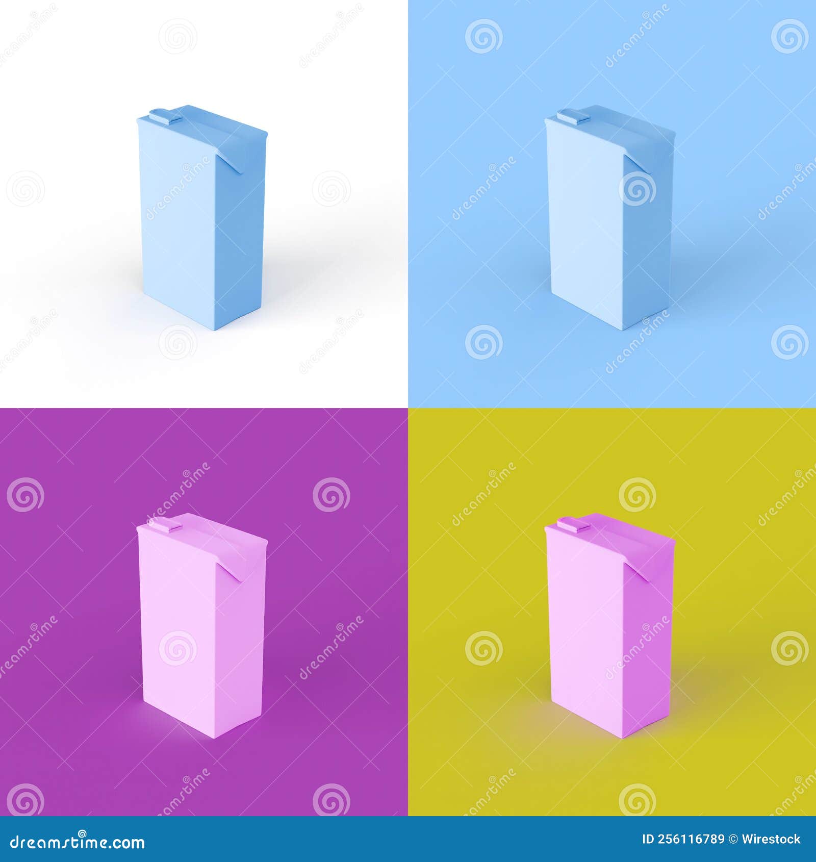 Collage of 3D Rendered Paper Packaging in Four Different Vibrant Colors ...