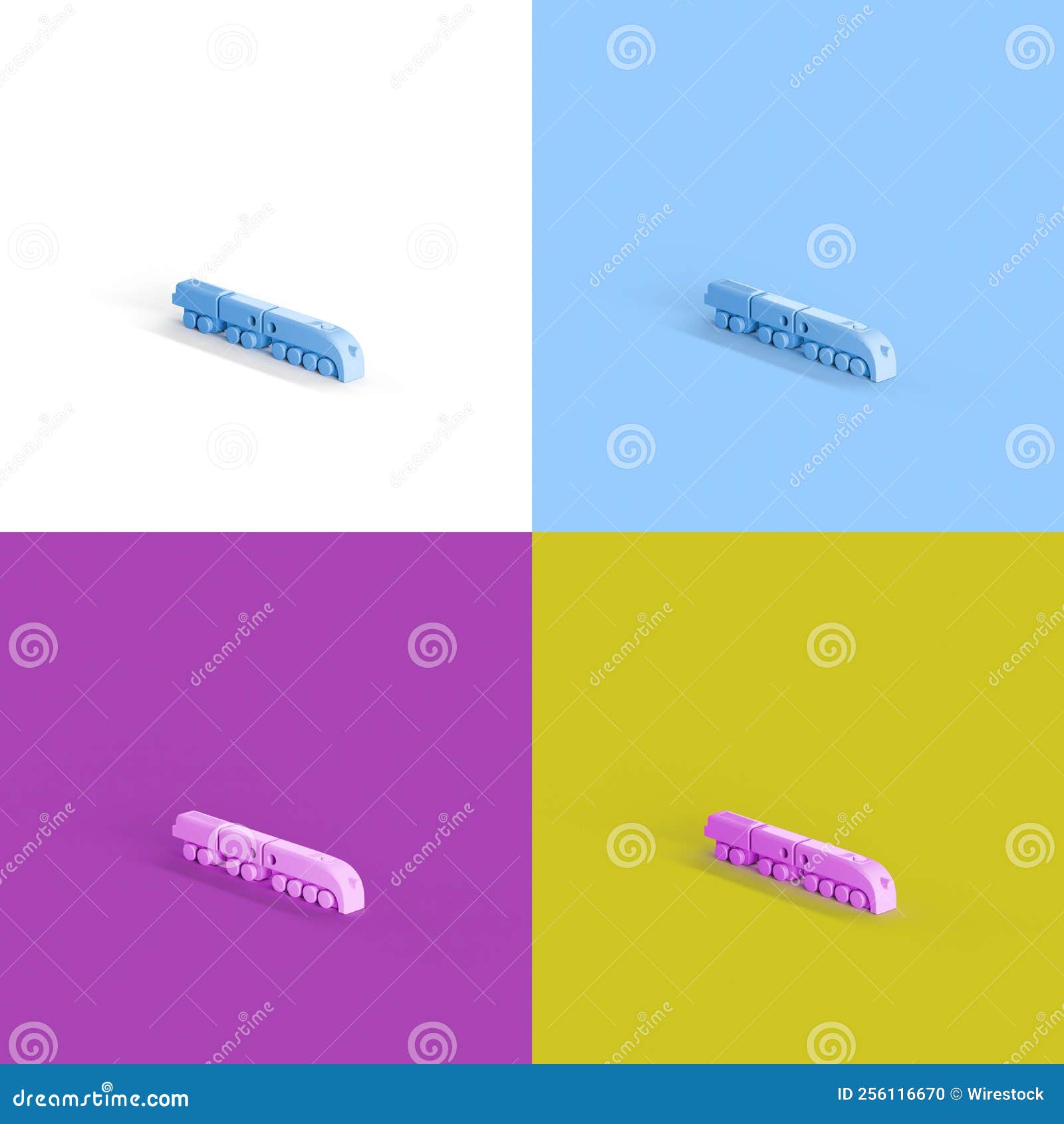 Collage of 3D Rendered Trains in Four Different Vibrant Colors Stock ...