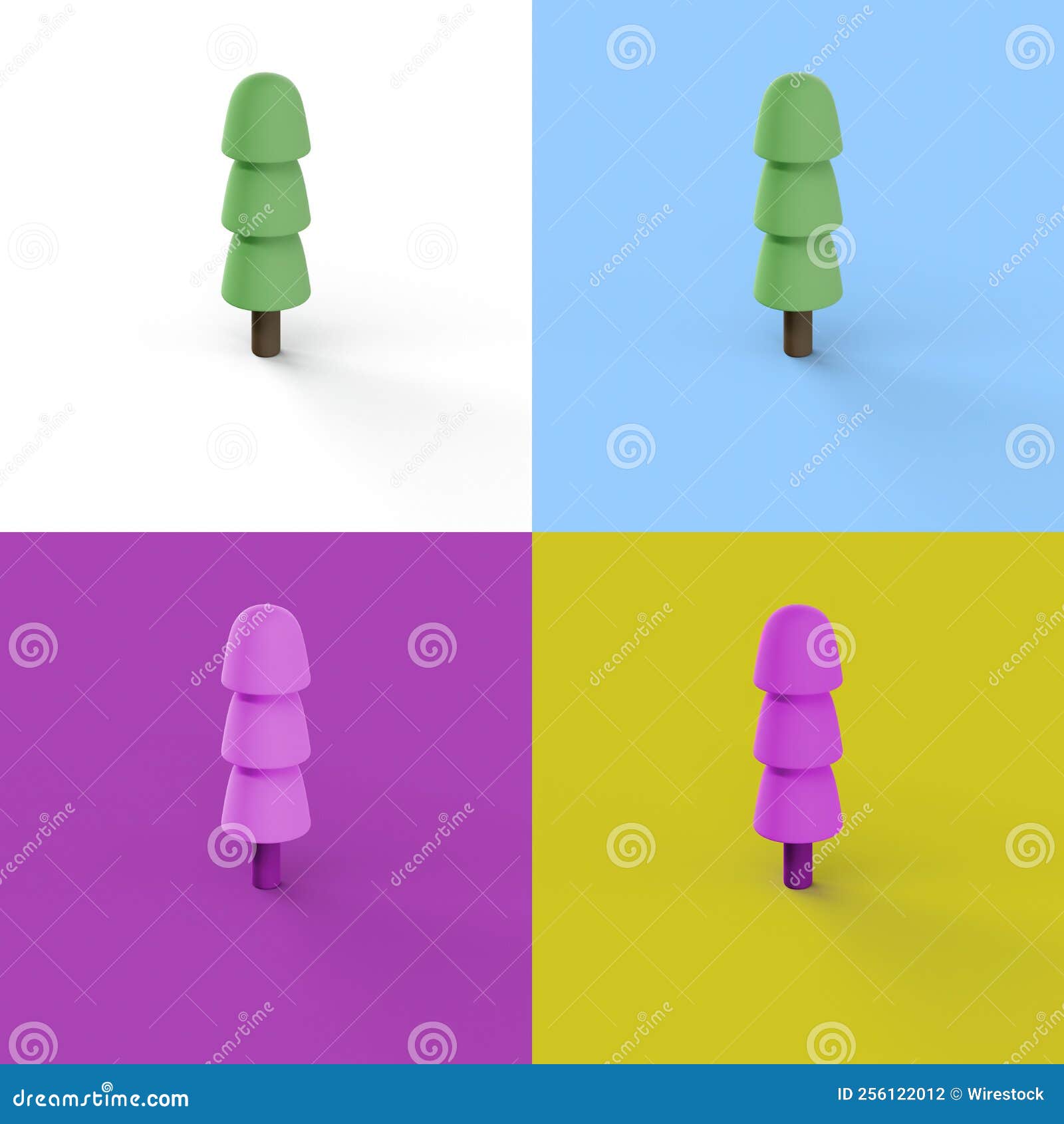 Collage of 3D Rendered Trees in Four Different Vibrant Colors Stock ...