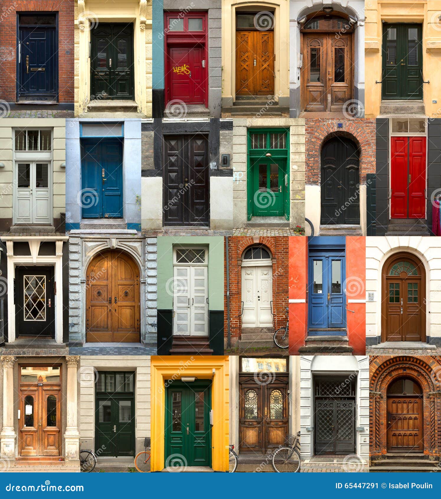 Collage of danish doors stock image. Image of color, ancient - 65447291