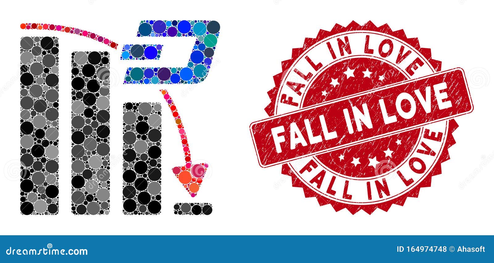 Collage Dash Falling Acceleration Chart with Grunge Fall in Love Stamp ...