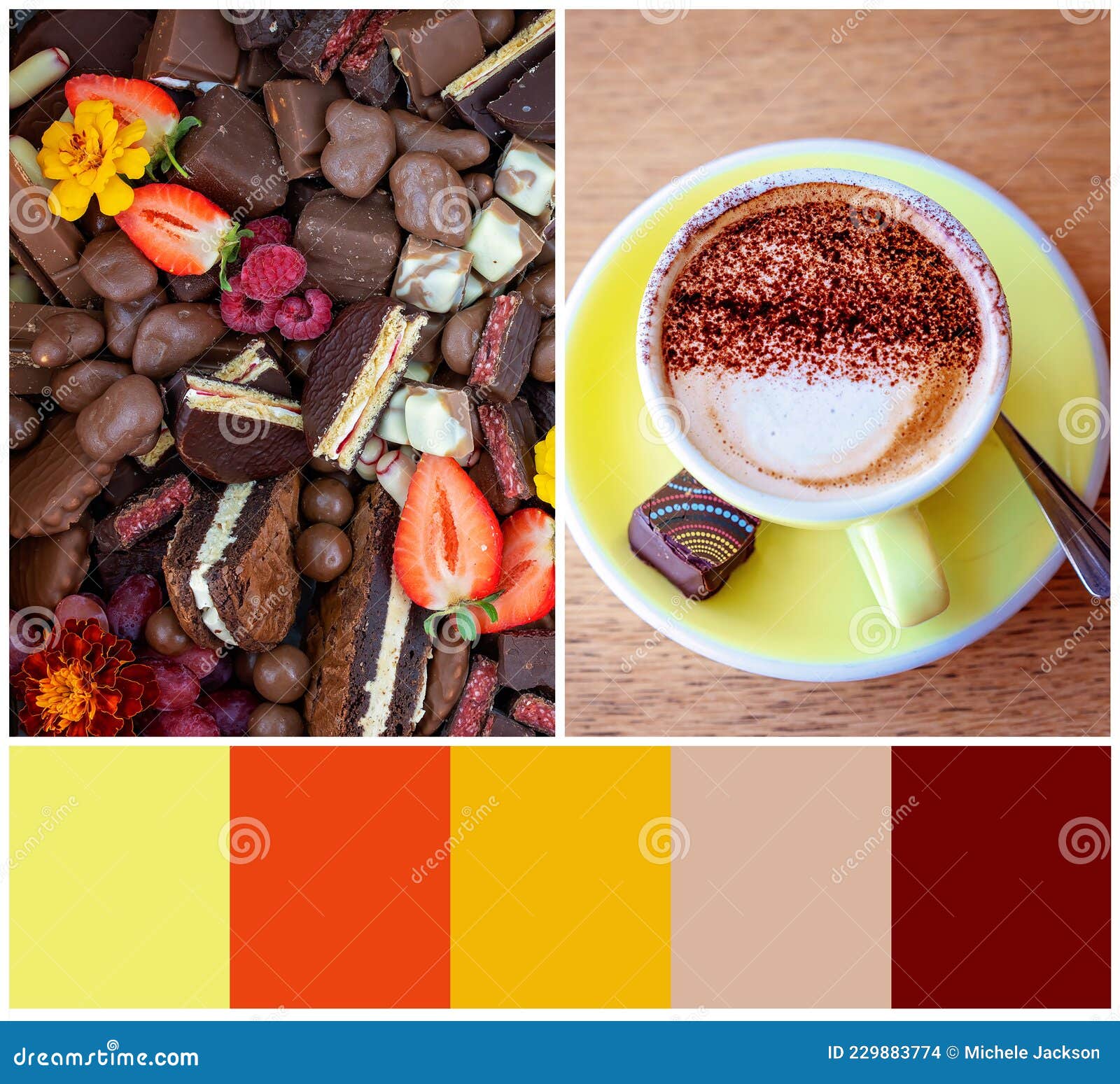 Collage De Café Y Chocolates Con Tema De Color Foto de archivo - Imagen ...