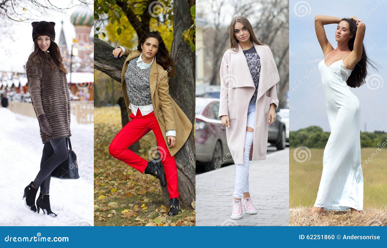 Collage De Cuatro Diversos Modelos En La Ropa De Moda Para Foto de ...