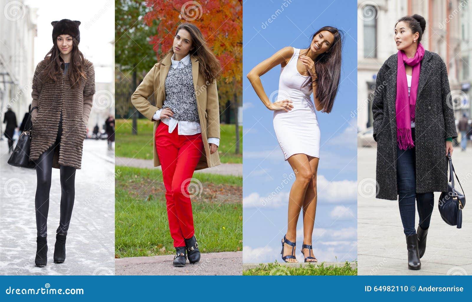 Collage De Cuatro Diversos Modelos En La Ropa De Moda Para Foto de ...