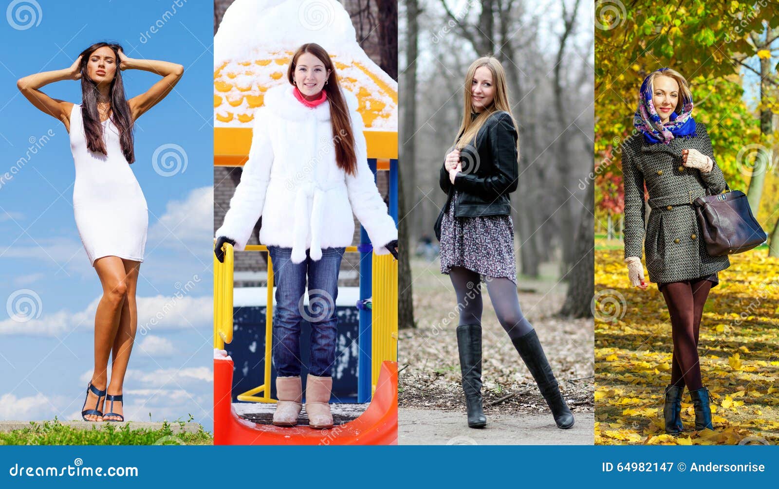 Collage De Cuatro Diversos Modelos En La Ropa De Moda Para Imagen de ...