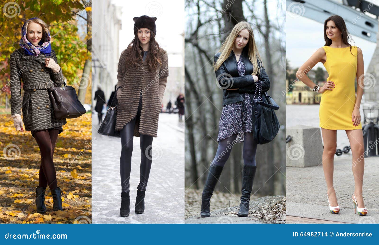 Collage De Cuatro Diversos Modelos En La Ropa De Moda Para Foto de ...