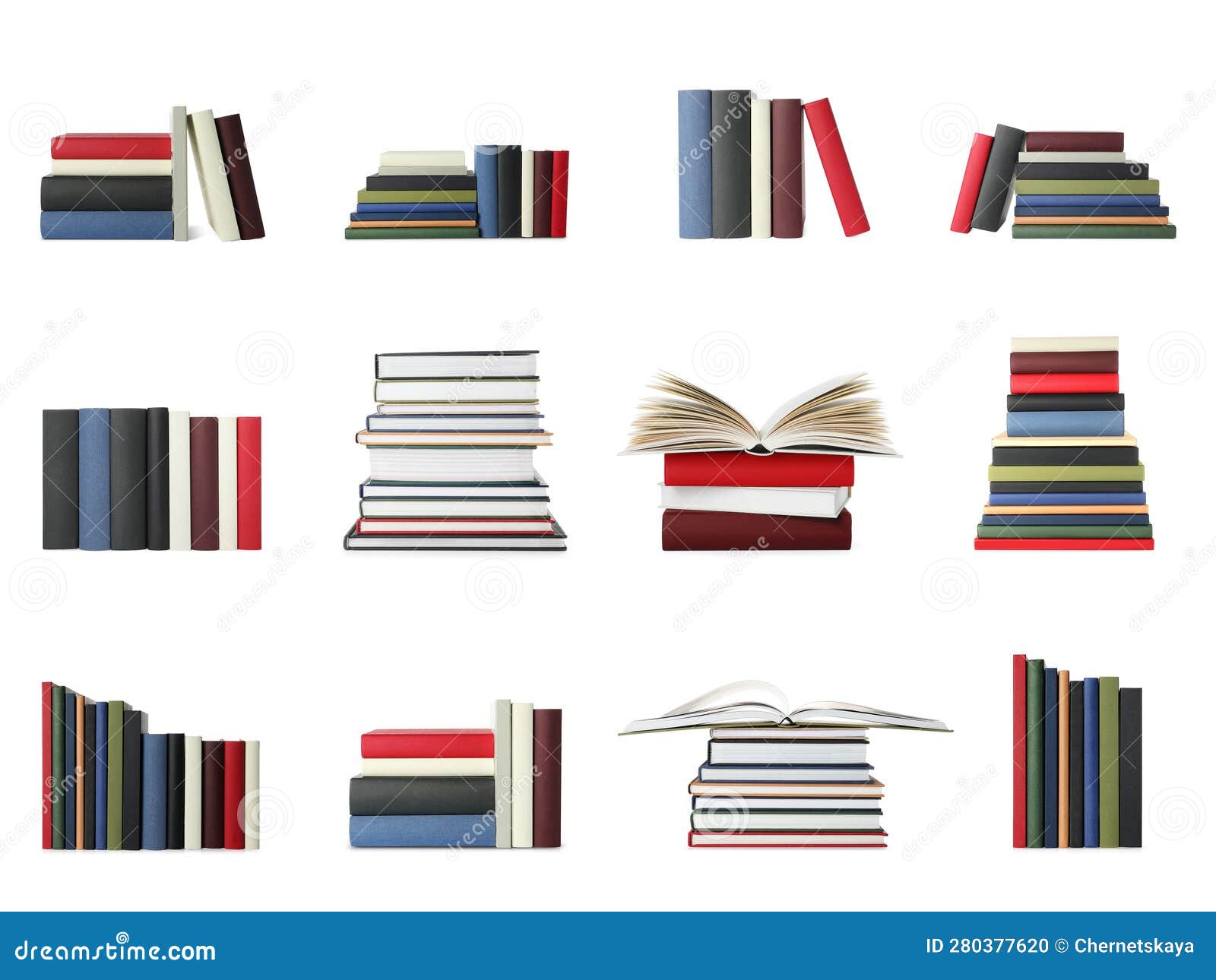 Collage De Diferentes Libros Aislados En Blanco Foto de archivo ...