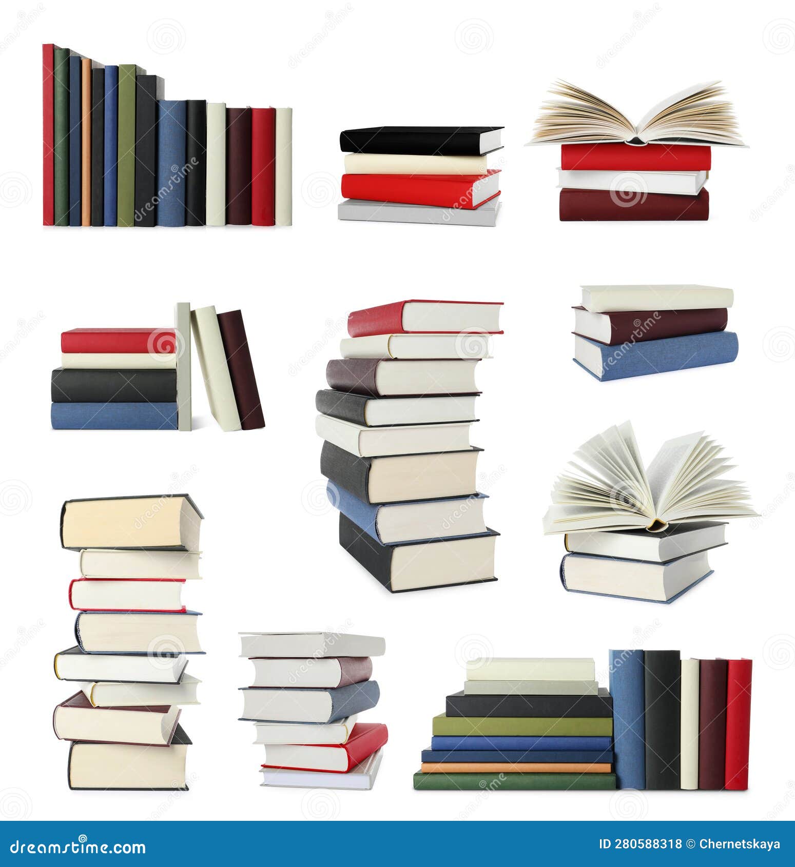 Collage De Diferentes Libros Aislados En Blanco Foto de archivo ...