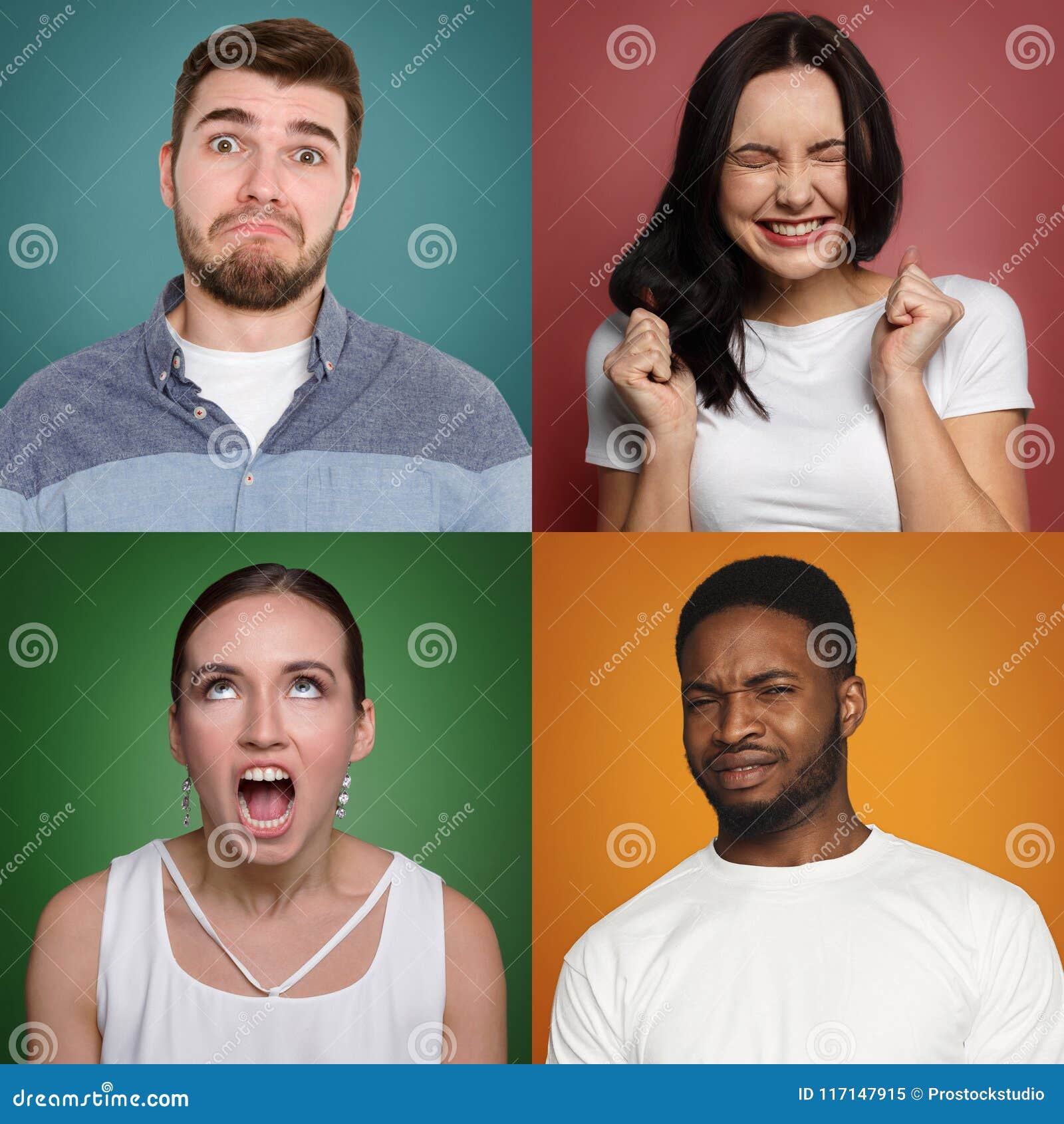 Collage De Diversa Gente Que Expresa Repugnancia Imagen de archivo ...