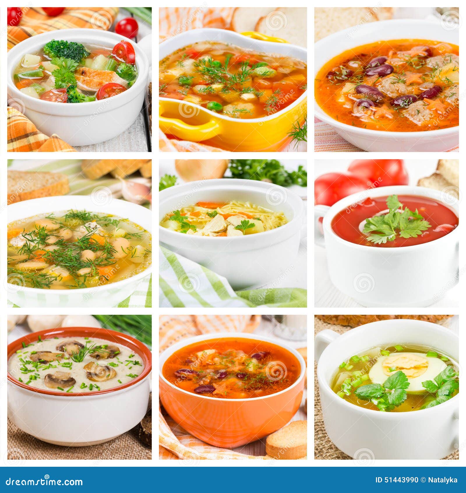Collage de diversas sopas foto de archivo. Imagen de plato - 51443990