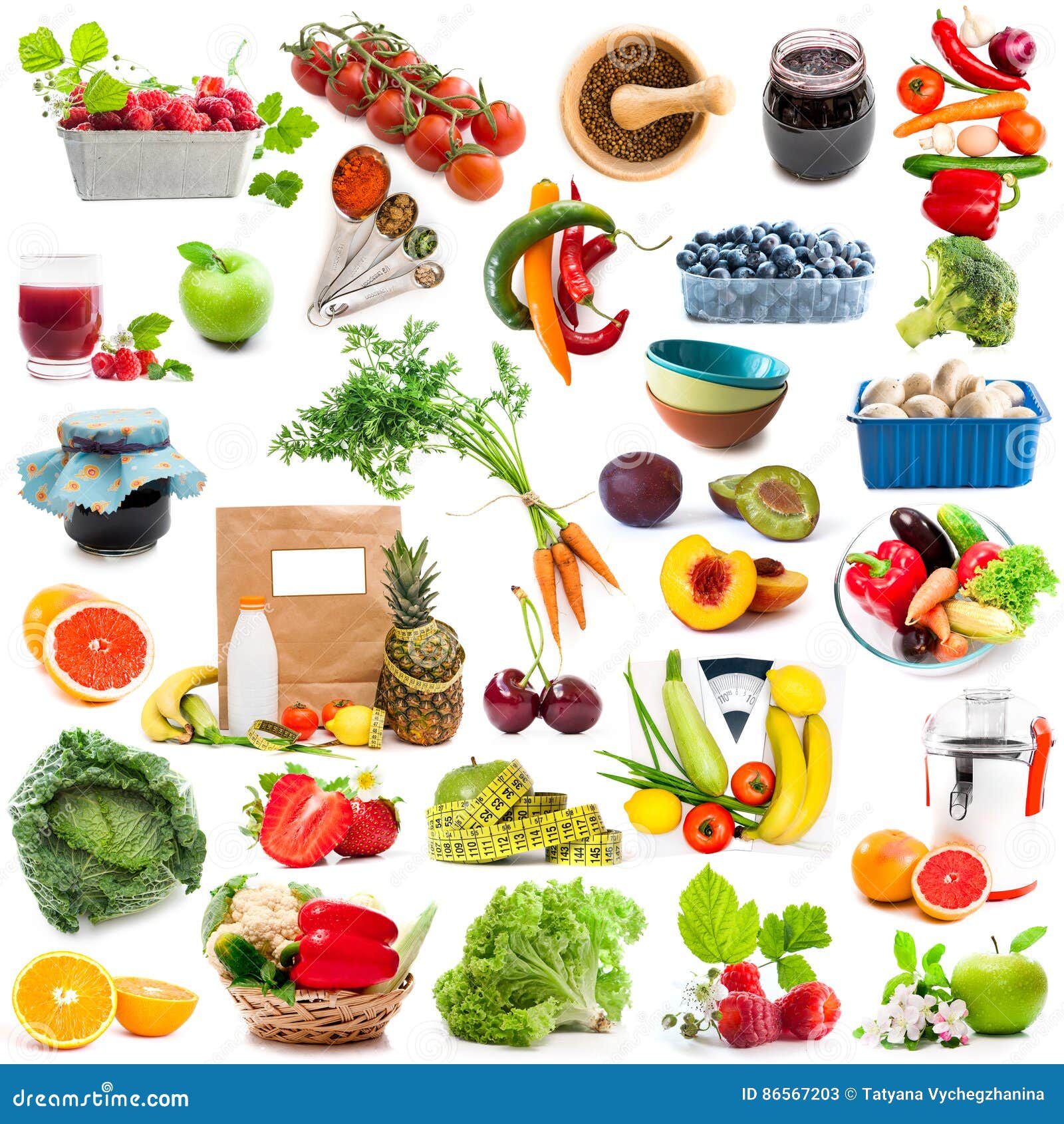 Collage De Frutas Y Verduras Con Las Especias Imagen de archivo ...