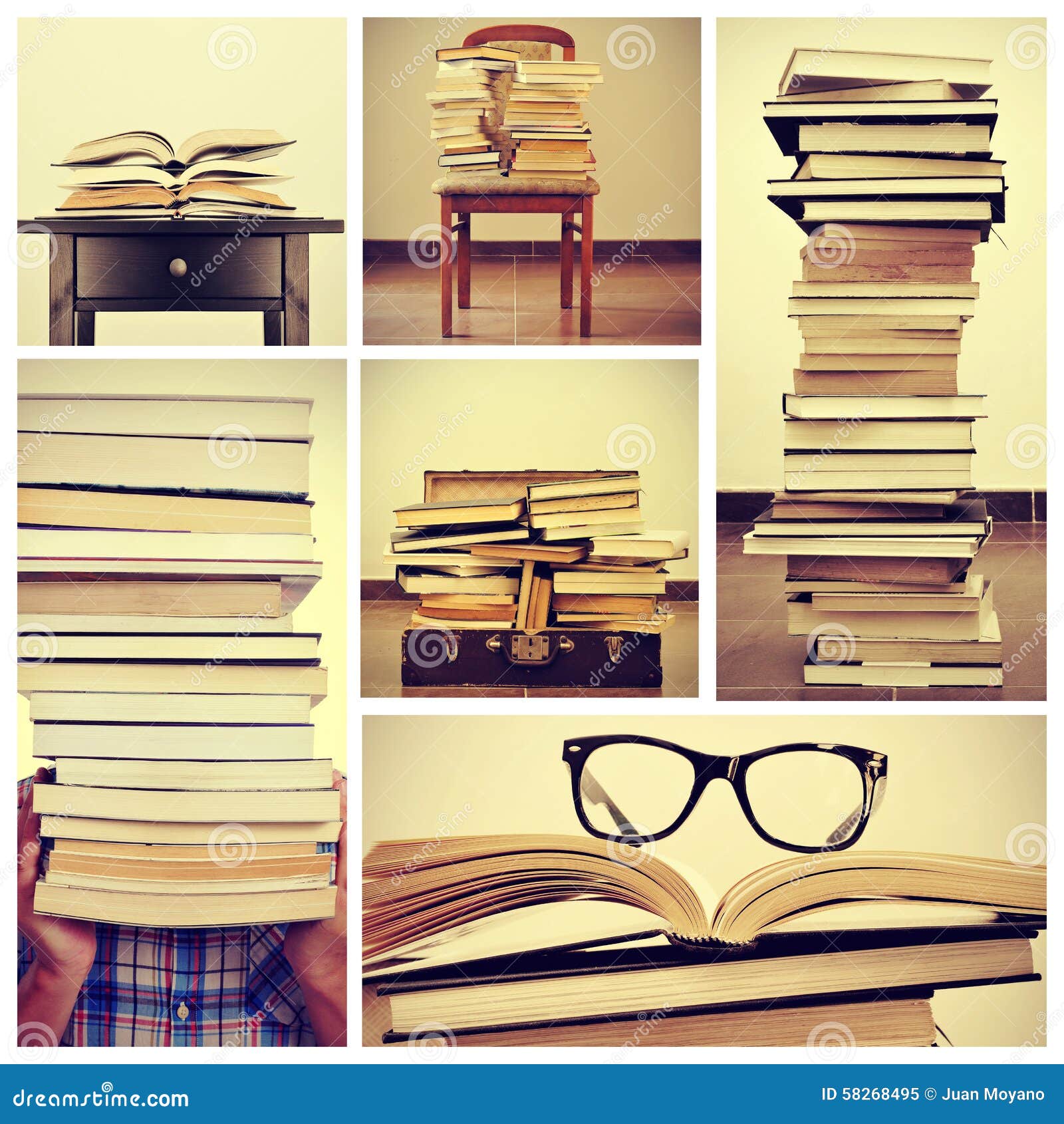 Collage De Imágenes De Libros Imagen de archivo - Imagen de pila ...