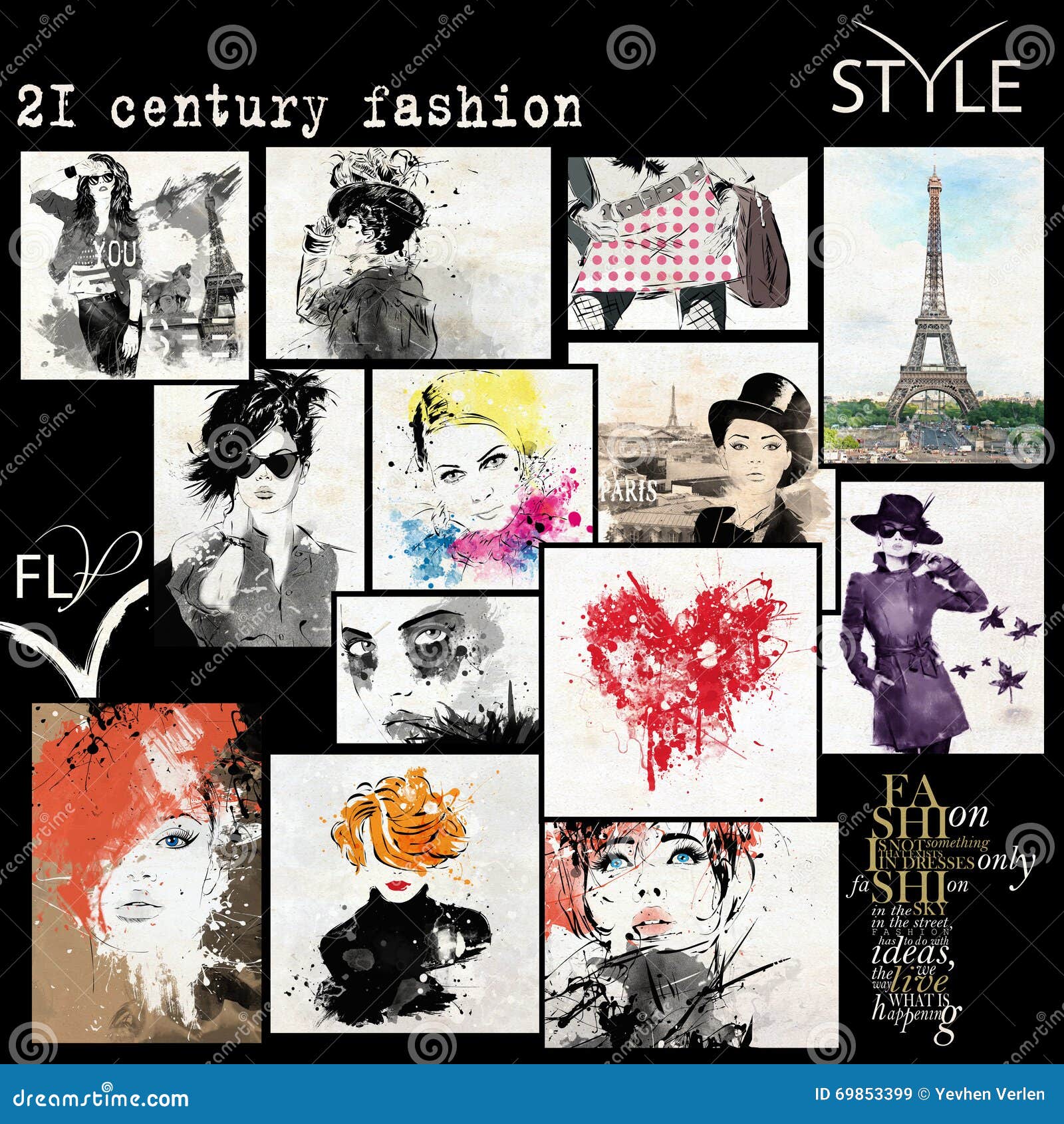 Collage De La Moda Con Los Dibujos a Pulso Stock de ilustración ...