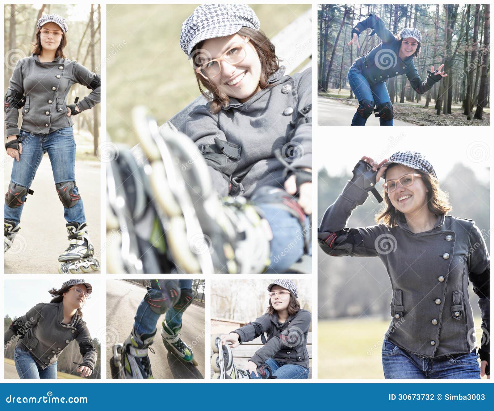 Collage De La Muchacha Del Patinaje Sobre Ruedas Foto de archivo ...