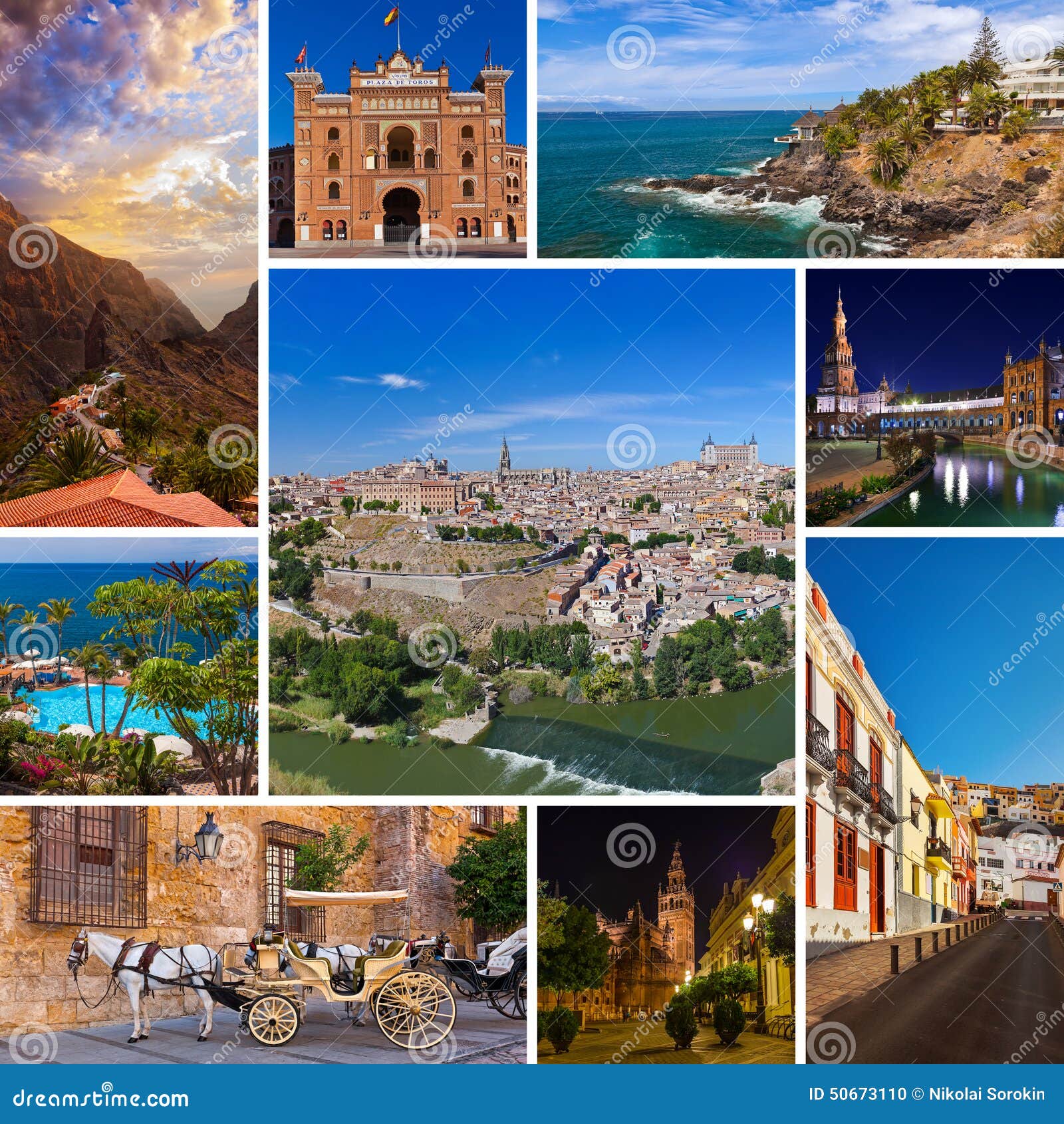 Collage De Las Imágenes De España Foto de archivo - Imagen de noche ...